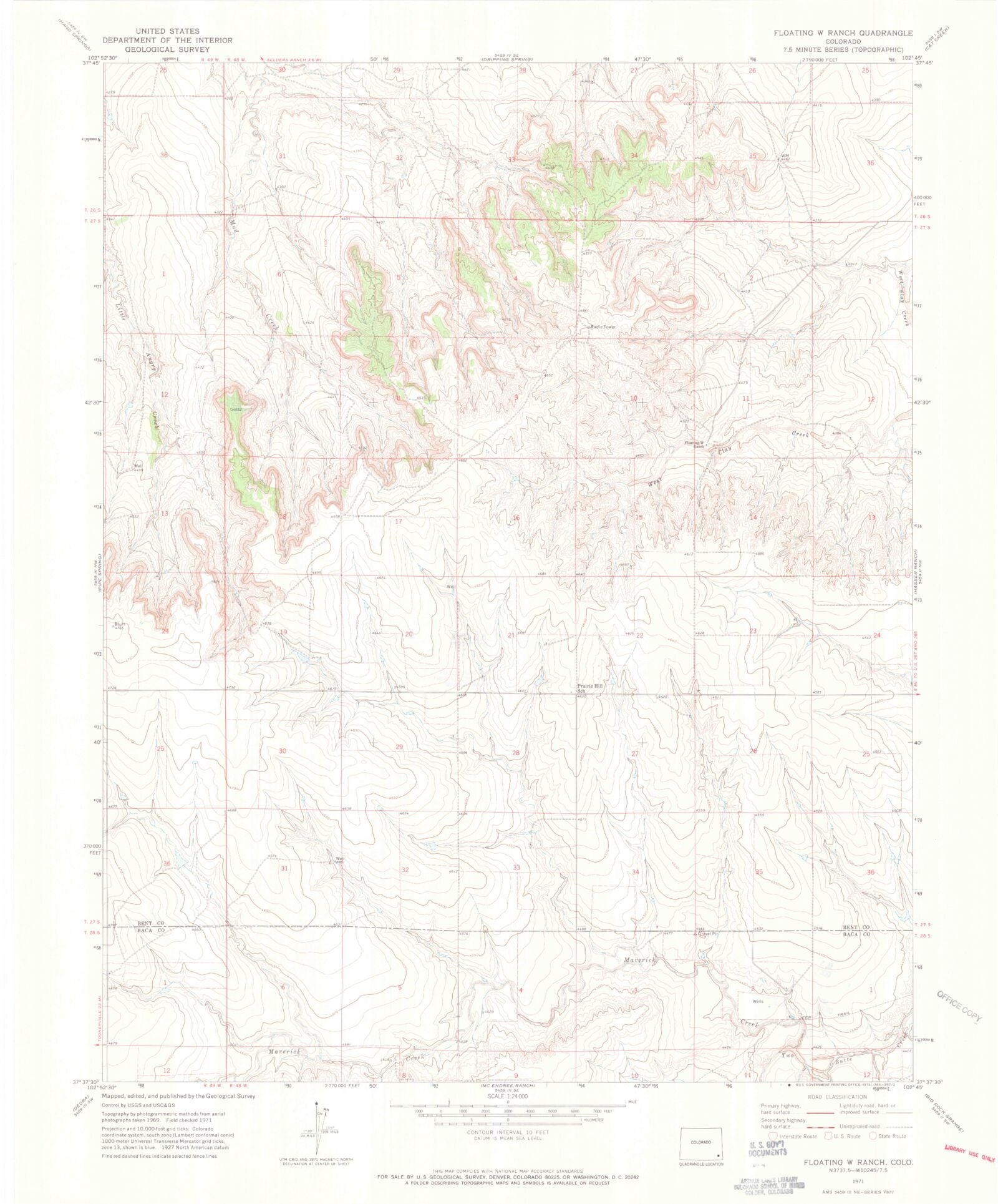 Classic USGS Floating W Ranch Colorado 7.5'x7.5' Topo Map – MyTopo Map ...