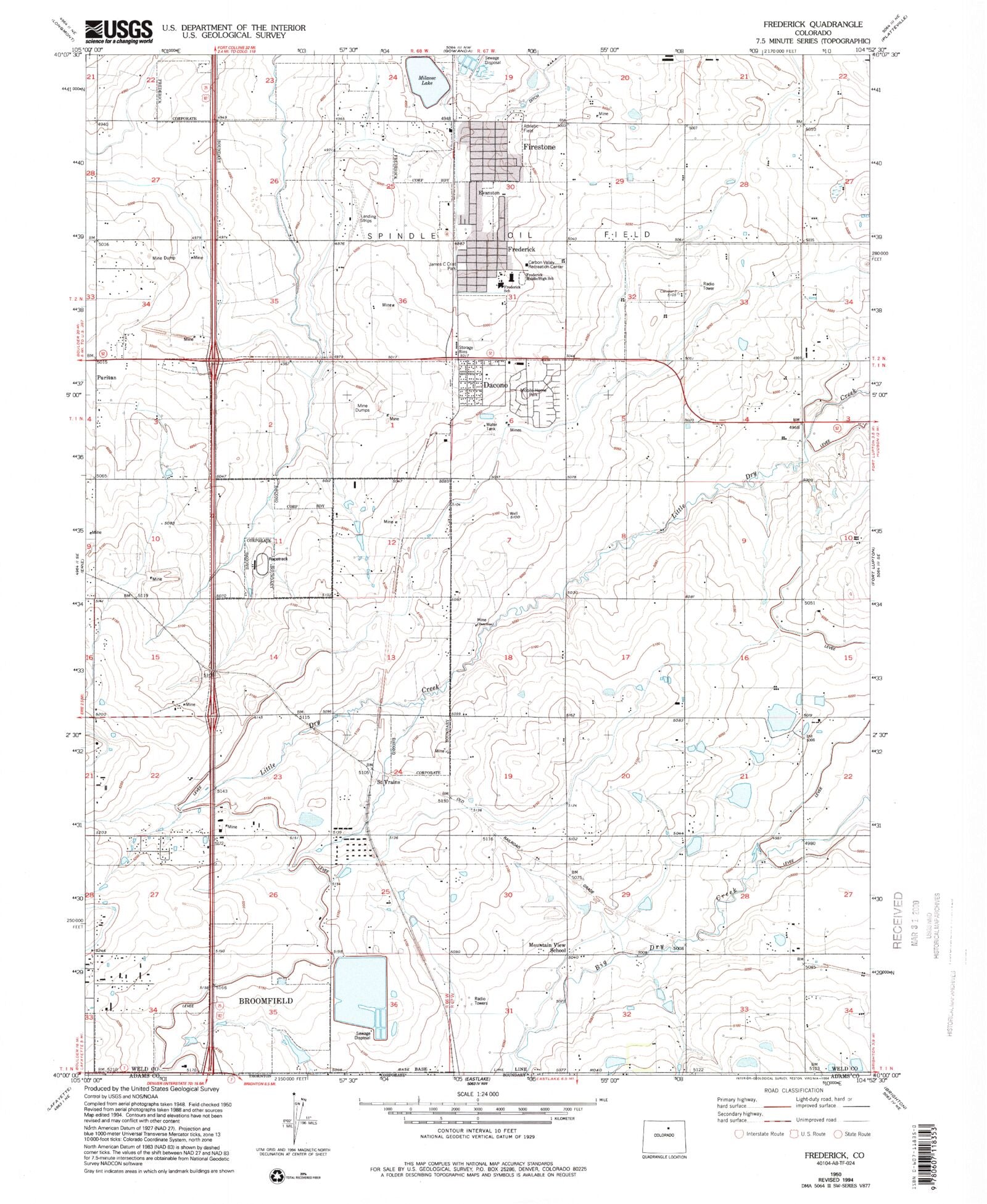 Classic USGS Frederick Colorado 7.5'x7.5' Topo Map – MyTopo Map Store