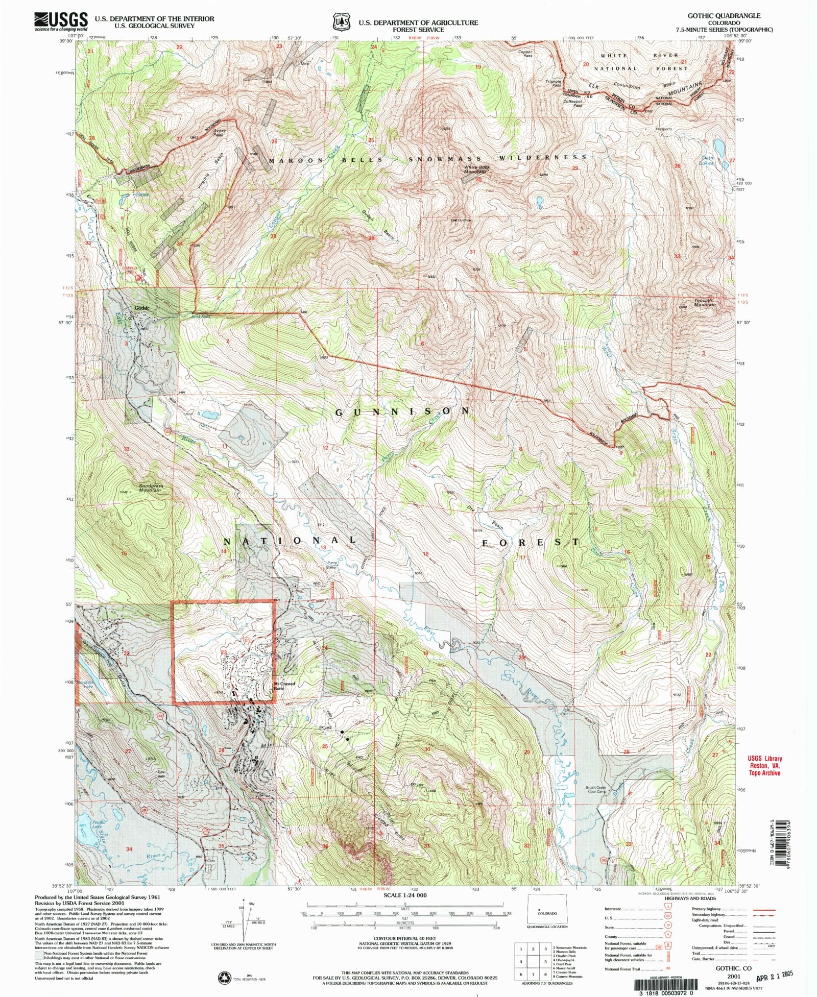 Classic USGS Gothic Colorado 7.5'x7.5' Topo Map – MyTopo Map Store