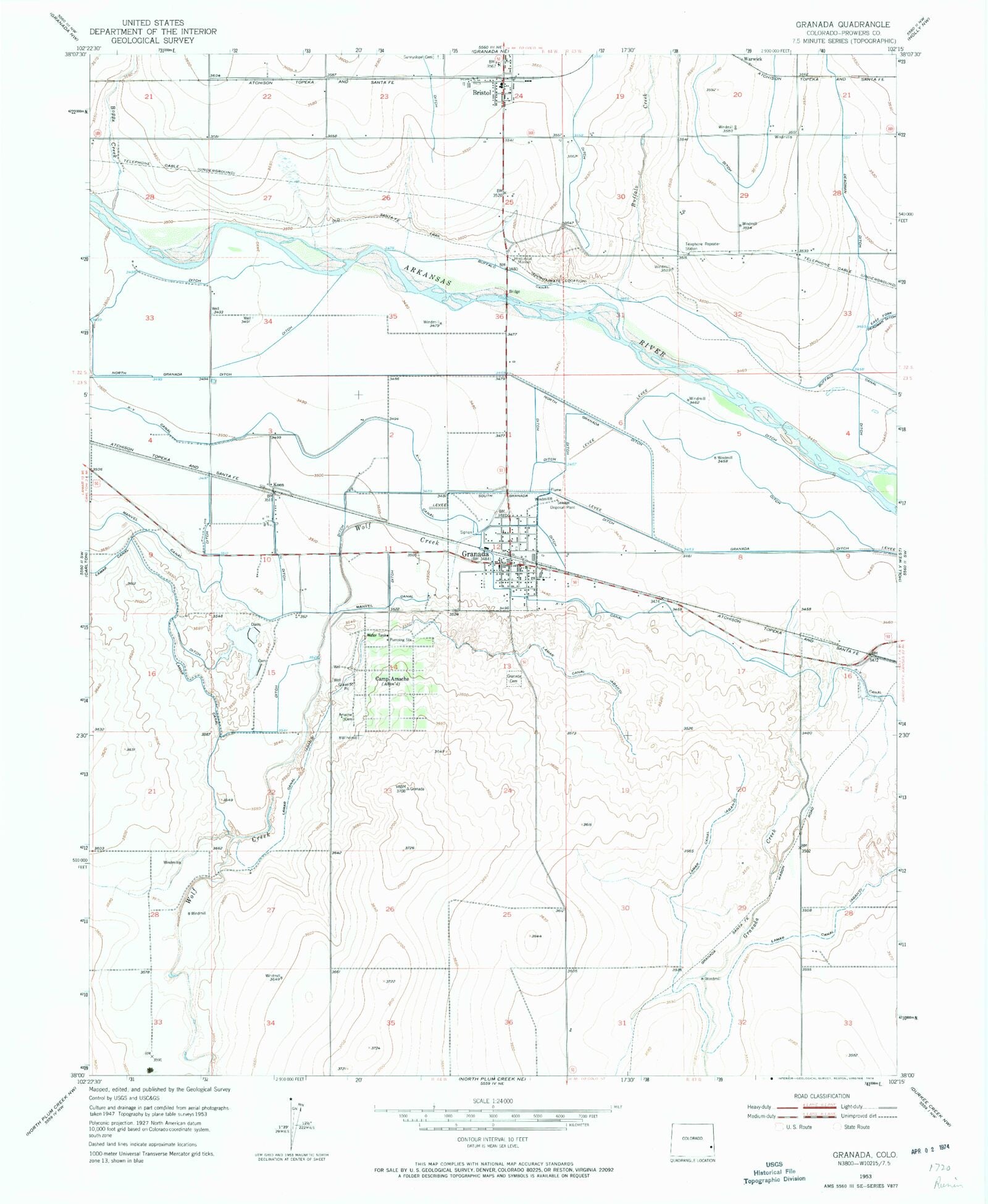 Classic USGS Granada Colorado 7.5'x7.5' Topo Map – MyTopo Map Store