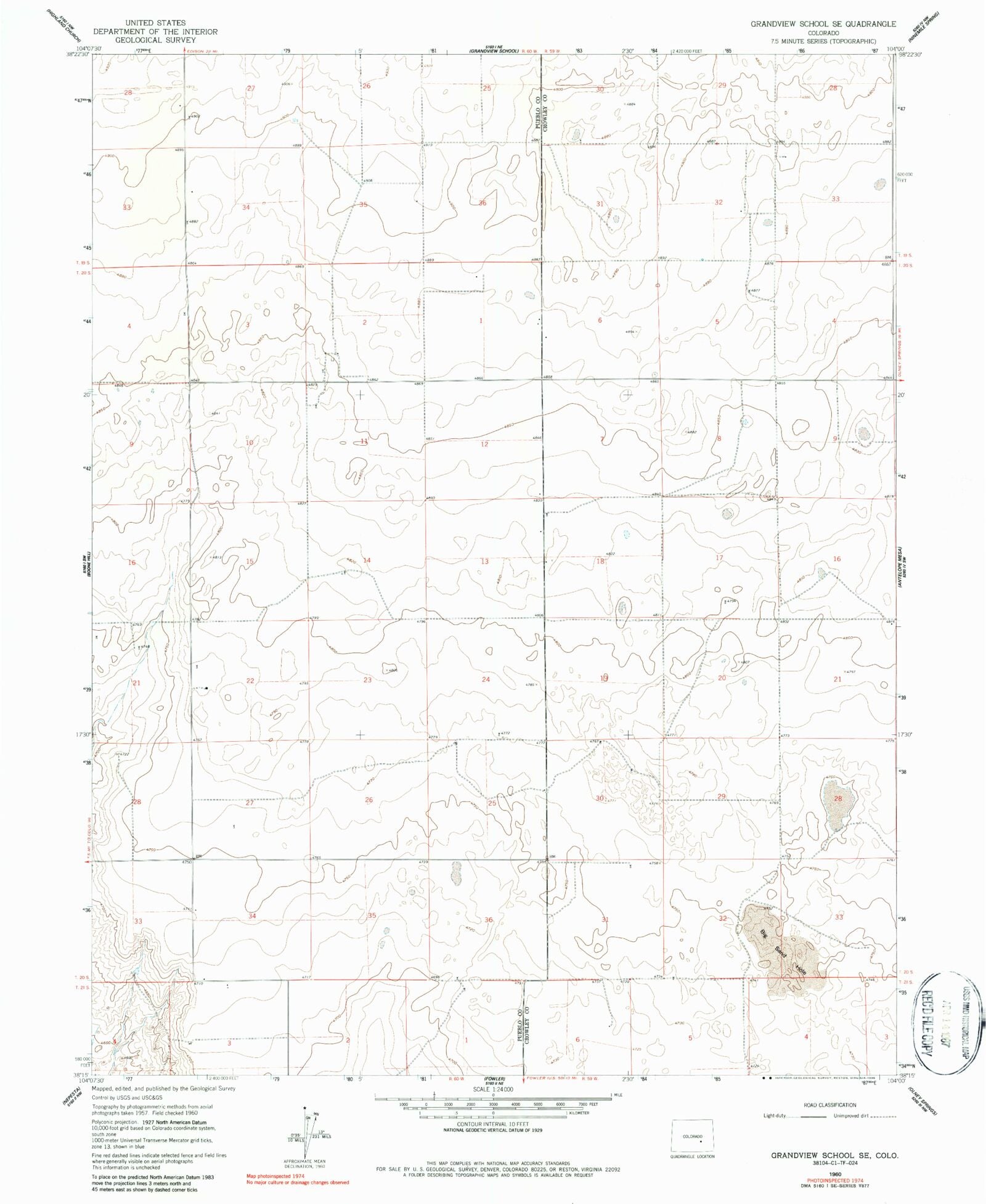 Classic USGS Grandview School SE Colorado 7.5'x7.5' Topo Map – MyTopo ...