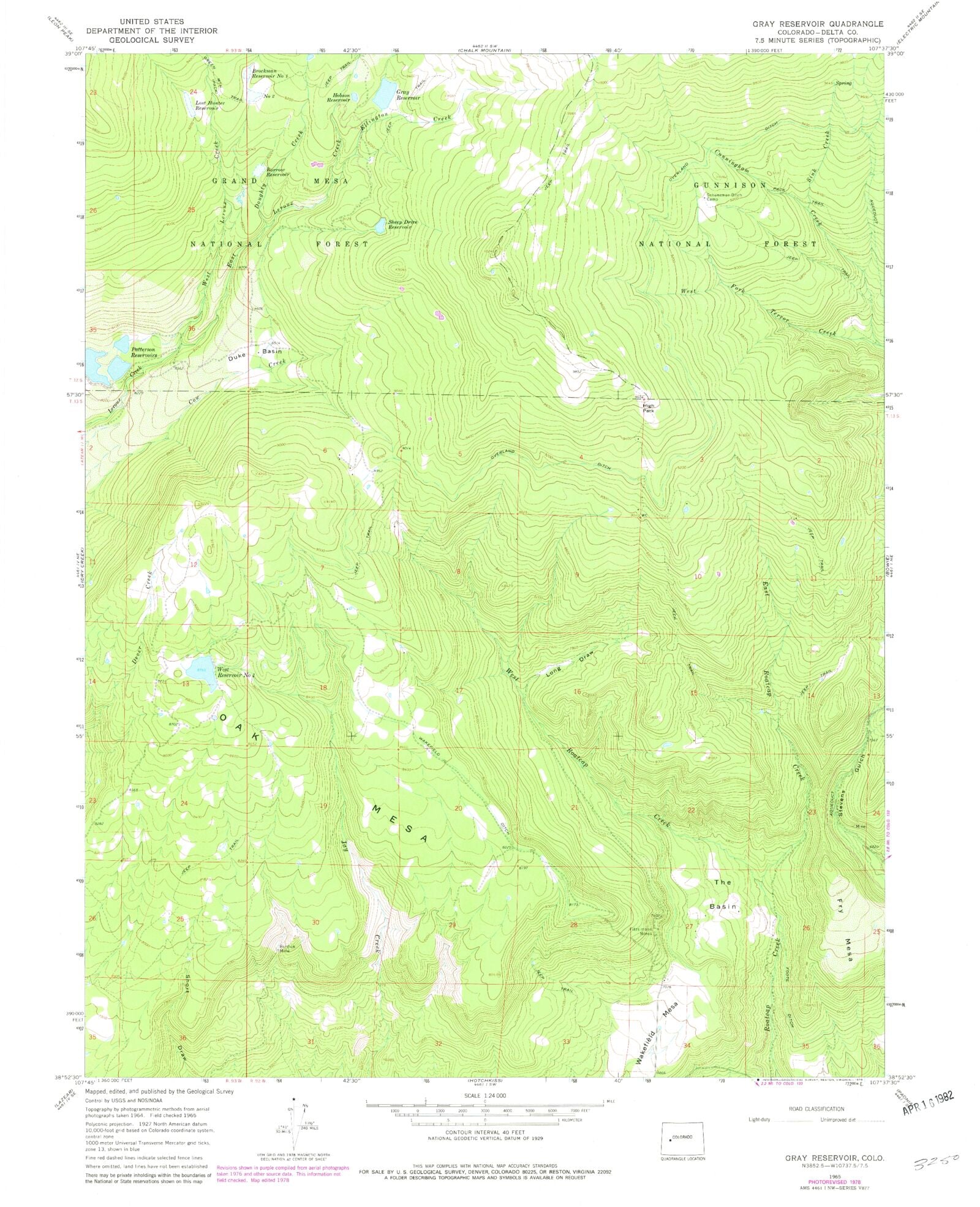 Classic USGS Gray Reservoir Colorado 7.5'x7.5' Topo Map – MyTopo Map Store