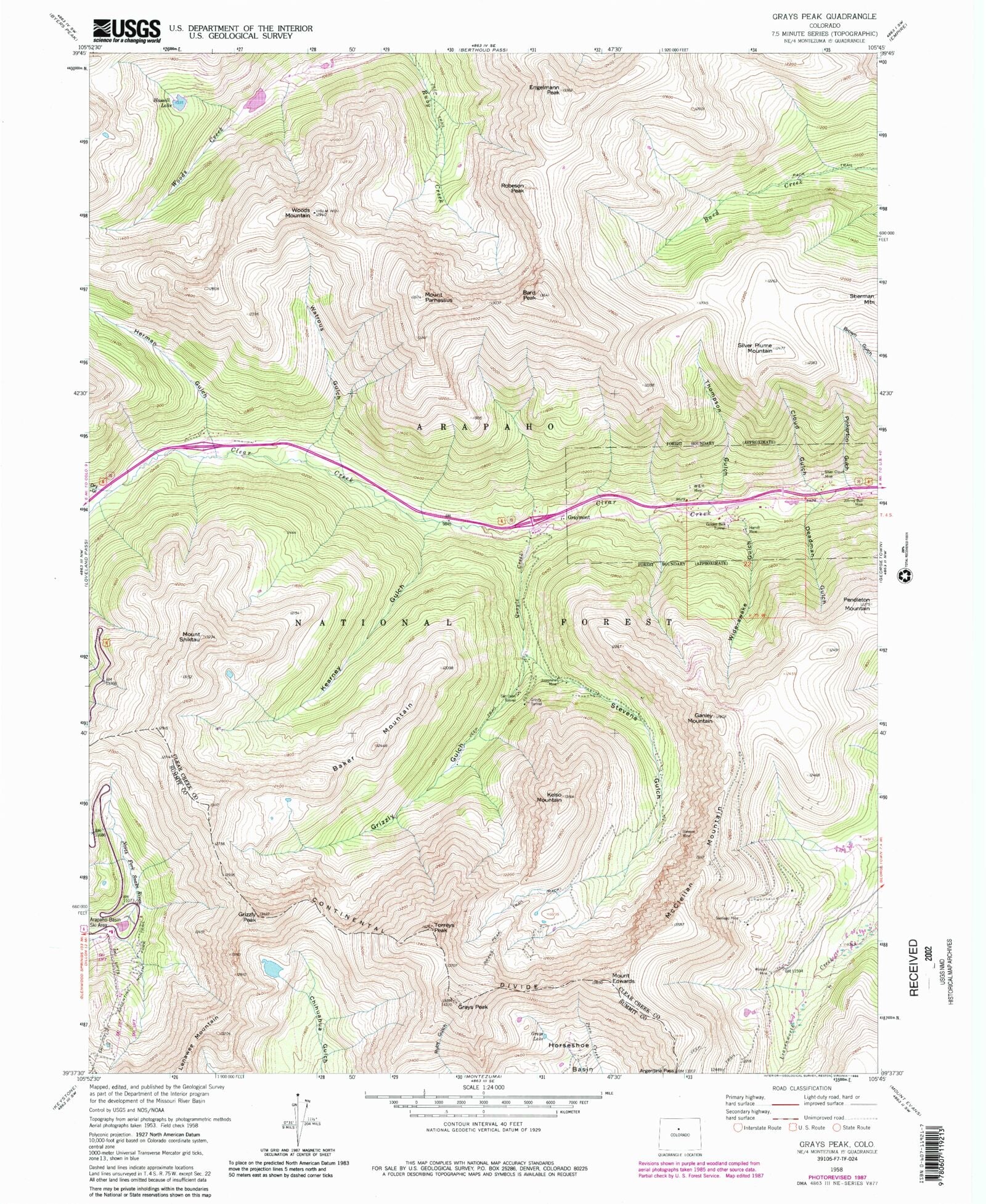 USGS Classic Grays Peak Colorado 7.5'x7.5' Topo Map – MyTopo Map Store