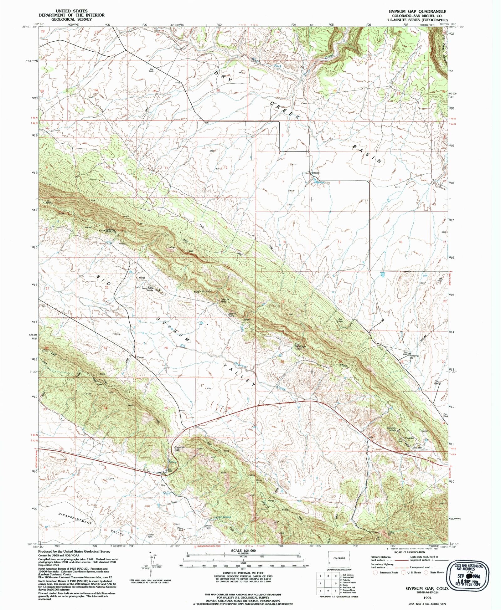 Classic USGS Gypsum Gap Colorado 7.5'x7.5' Topo Map – MyTopo Map Store