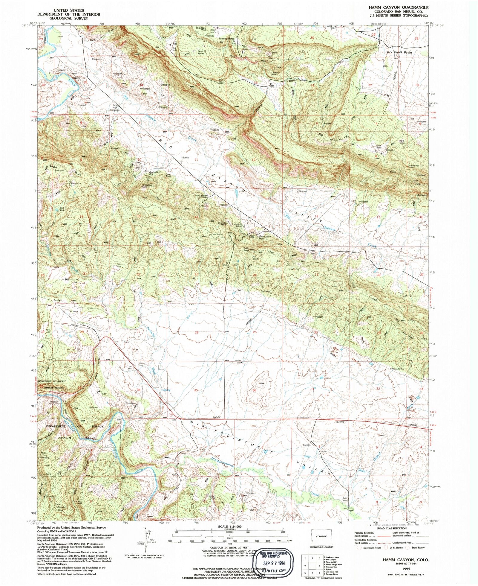 Classic USGS Hamm Canyon Colorado 7.5'x7.5' Topo Map – MyTopo Map Store