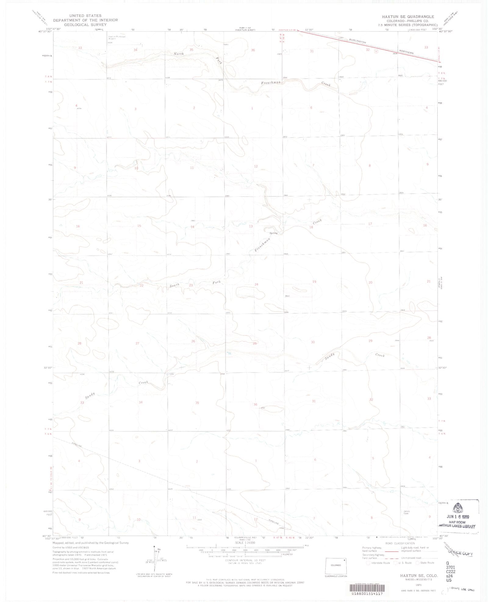 Classic USGS Haxtun SE Colorado 7.5'x7.5' Topo Map – MyTopo Map Store