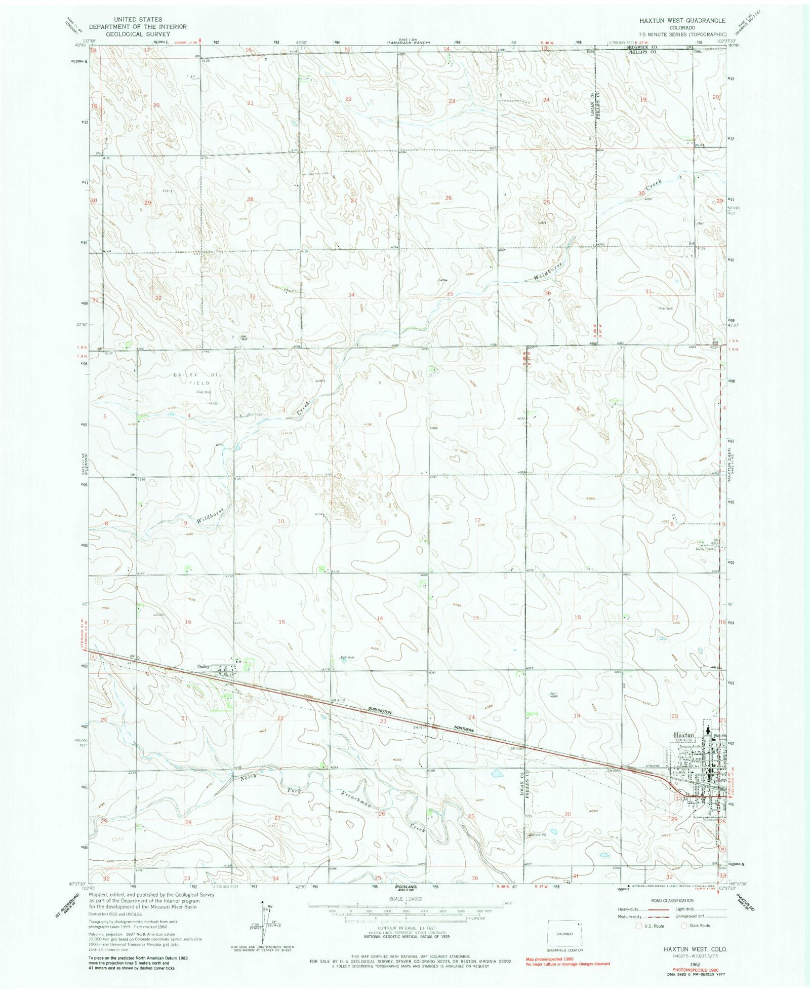 Classic USGS Haxtun West Colorado 7.5'x7.5' Topo Map – MyTopo Map Store