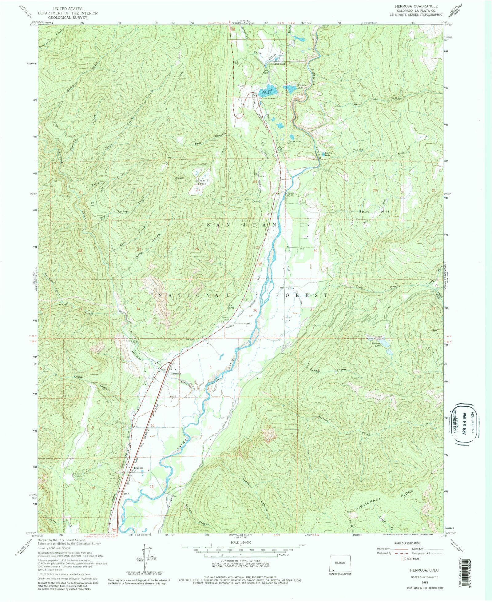 Classic USGS Hermosa Colorado 7.5'x7.5' Topo Map – MyTopo Map Store