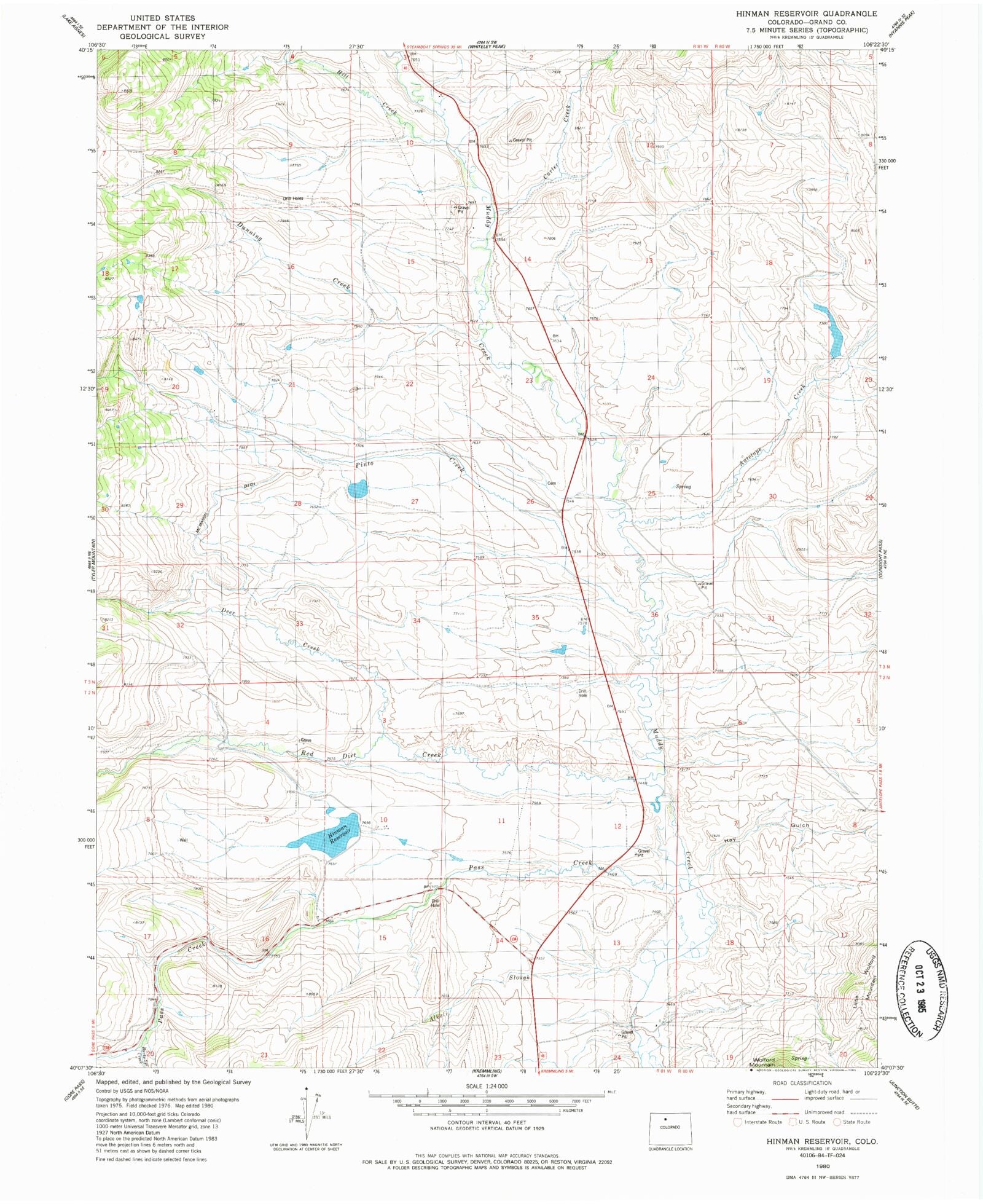 Classic USGS Hinman Reservoir Colorado 7.5'x7.5' Topo Map – MyTopo Map ...