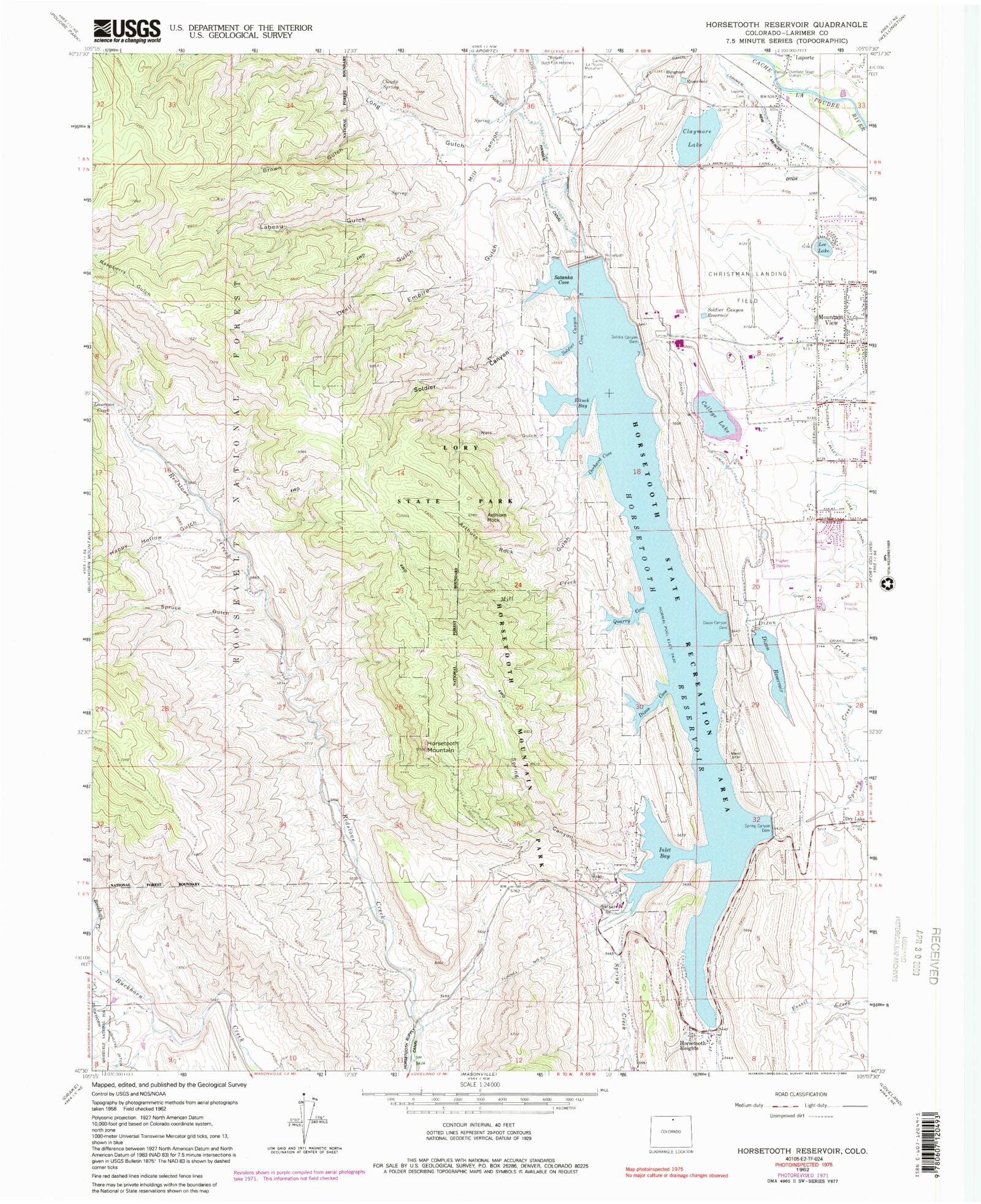 Classic USGS Horsetooth Reservoir Colorado 7.5'x7.5' Topo Map – MyTopo ...
