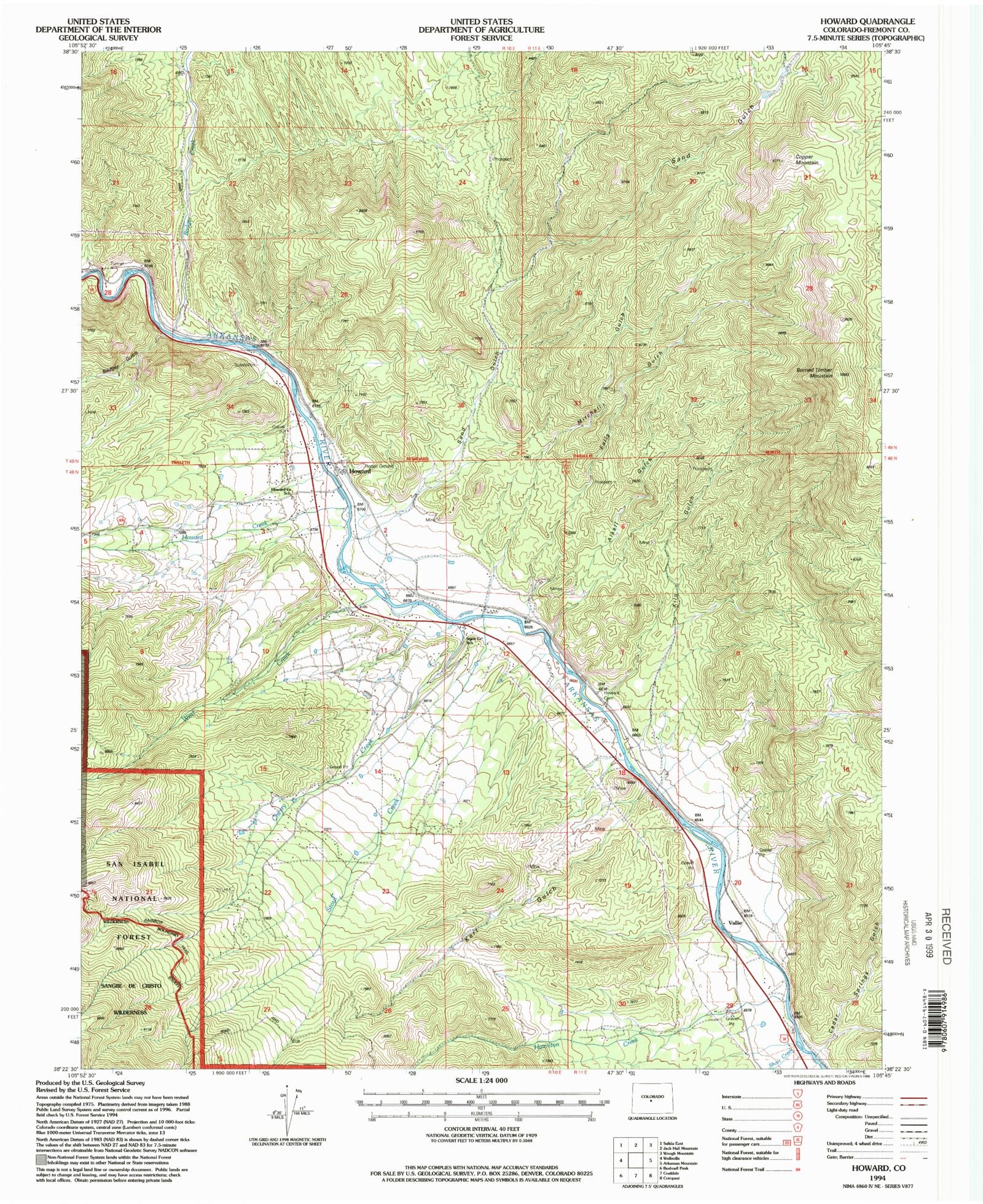 Classic USGS Howard Colorado 7.5'x7.5' Topo Map – MyTopo Map Store