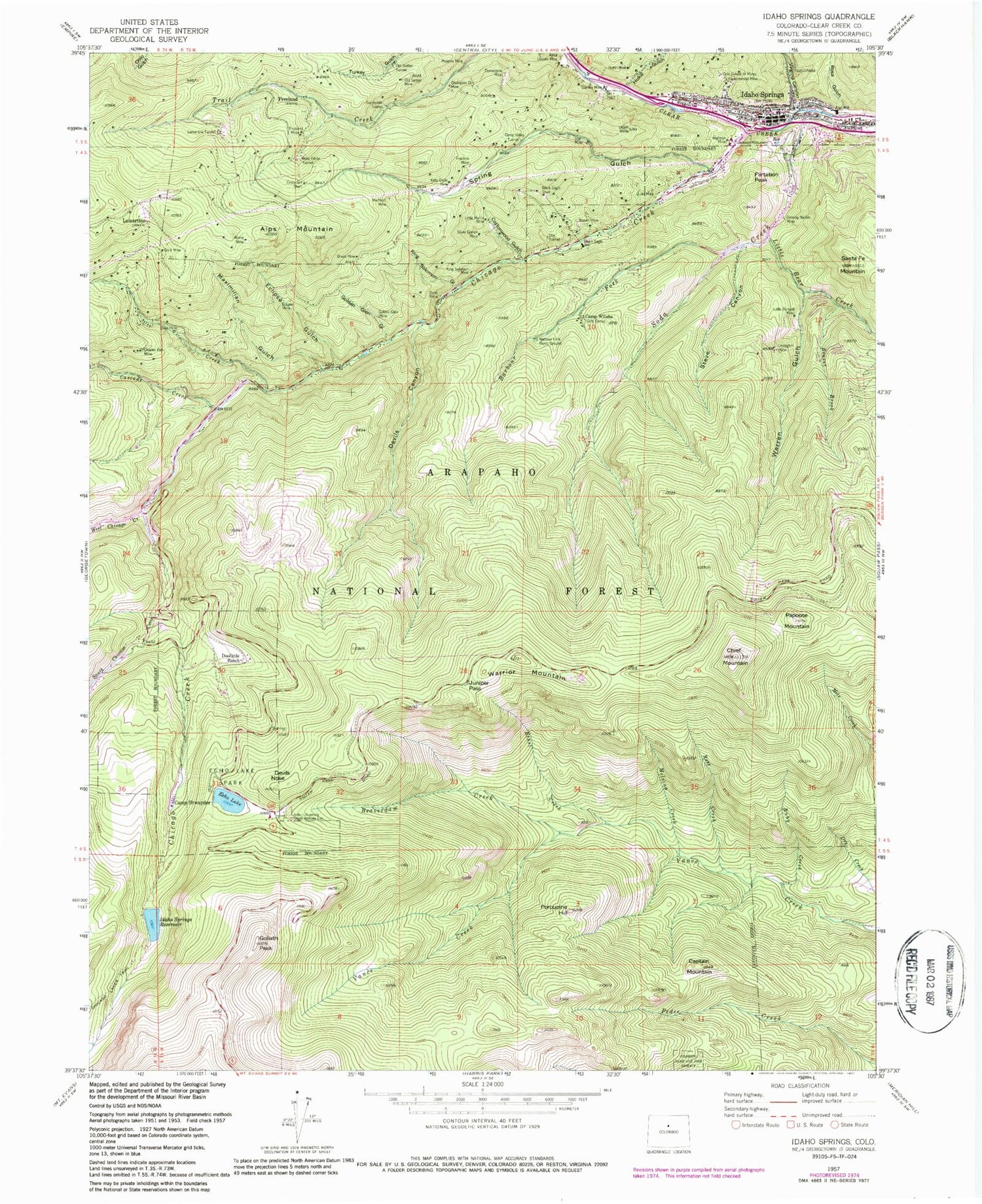 Classic USGS Idaho Springs Colorado 7.5'x7.5' Topo Map – MyTopo Map Store