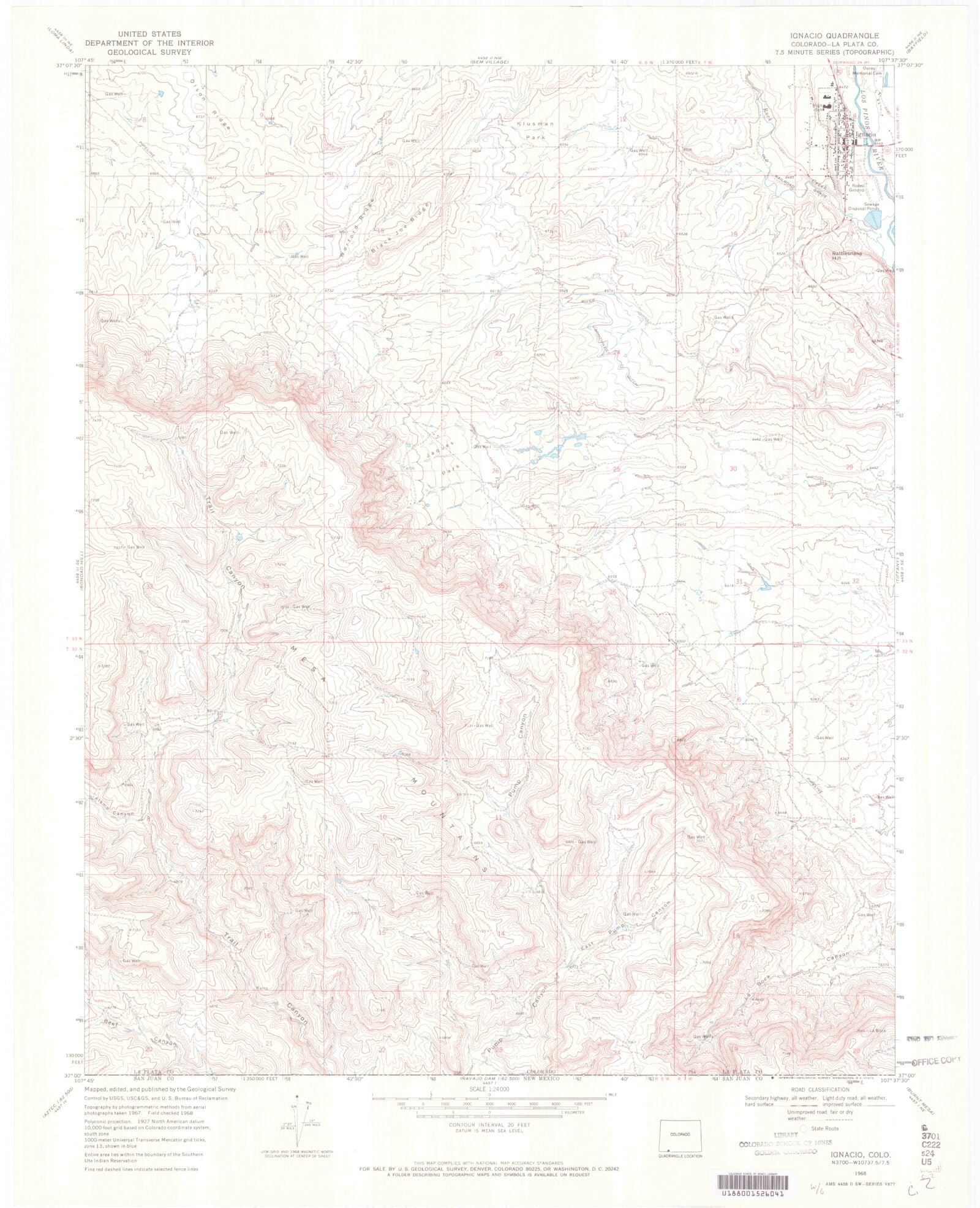 Classic USGS Ignacio Colorado 7.5'x7.5' Topo Map – MyTopo Map Store