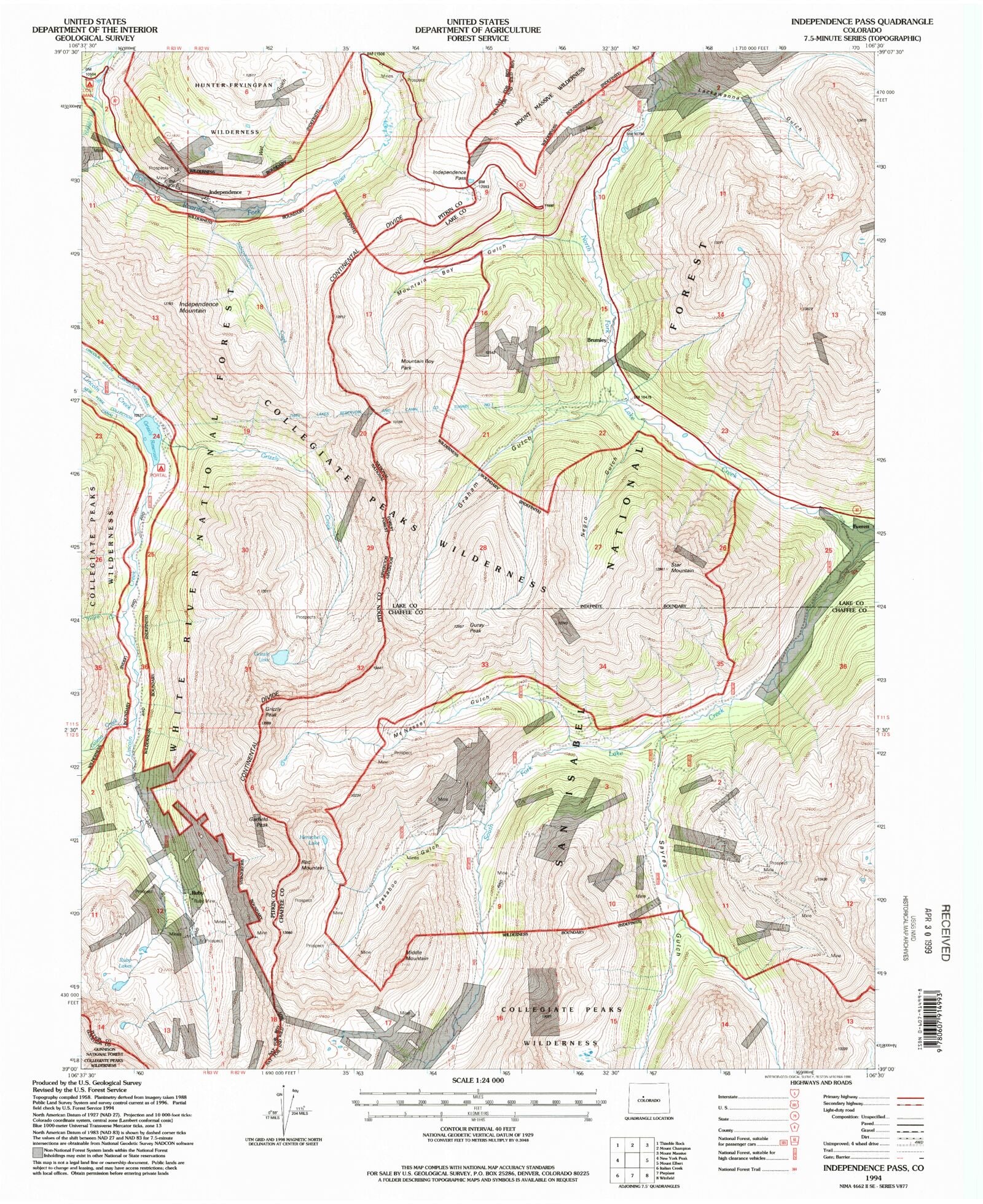 Classic USGS Independence Pass Colorado 7.5'x7.5' Topo Map – MyTopo Map ...