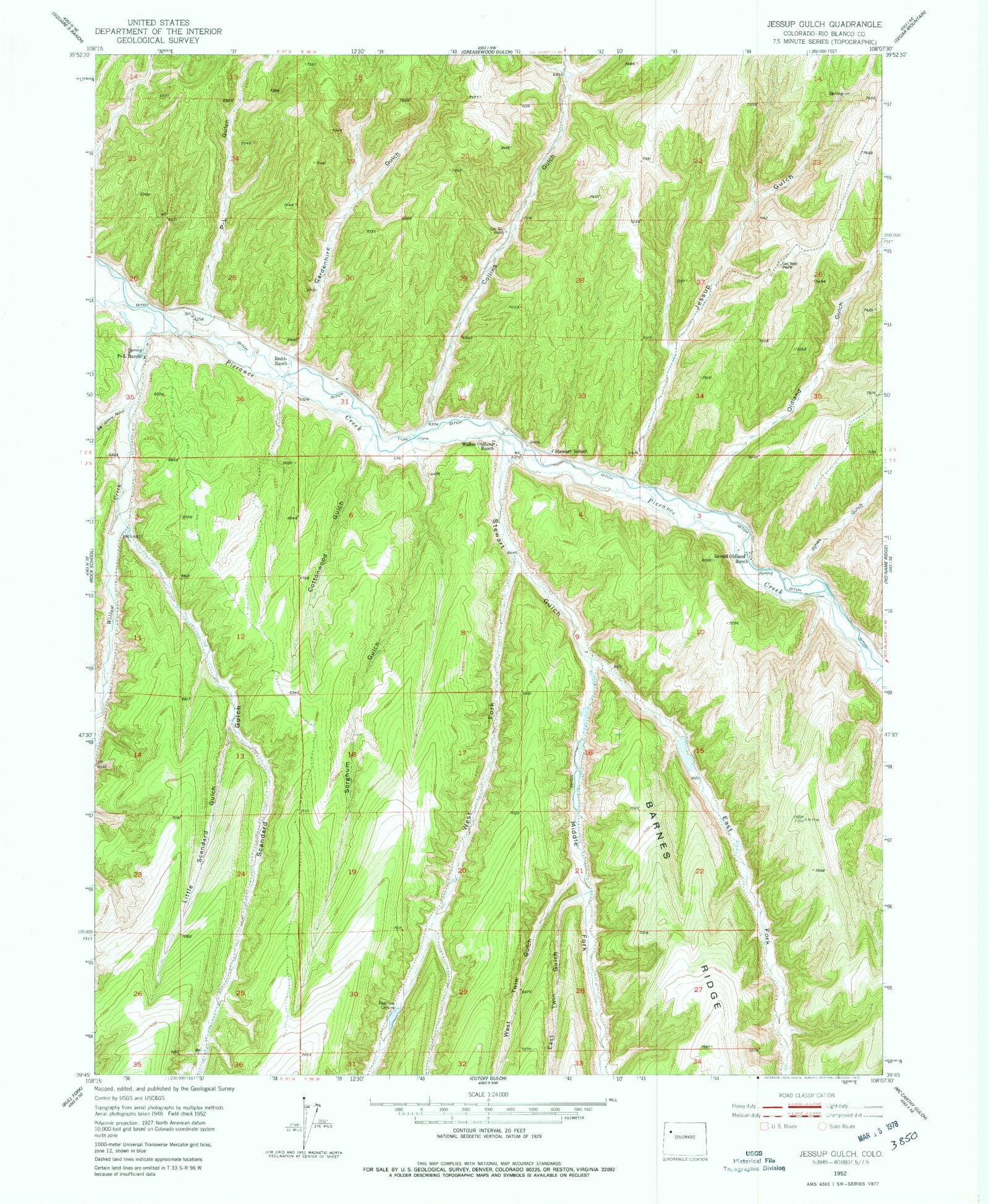 Classic USGS Jessup Gulch Colorado 7.5'x7.5' Topo Map – MyTopo Map Store