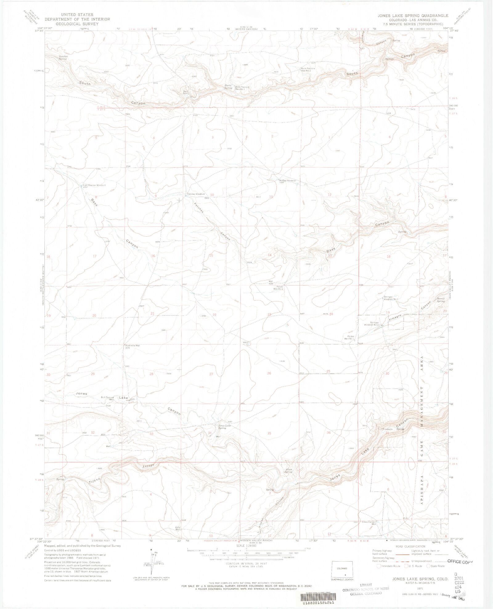 Classic USGS Jones Lake Spring Colorado 7.5'x7.5' Topo Map – MyTopo Map ...