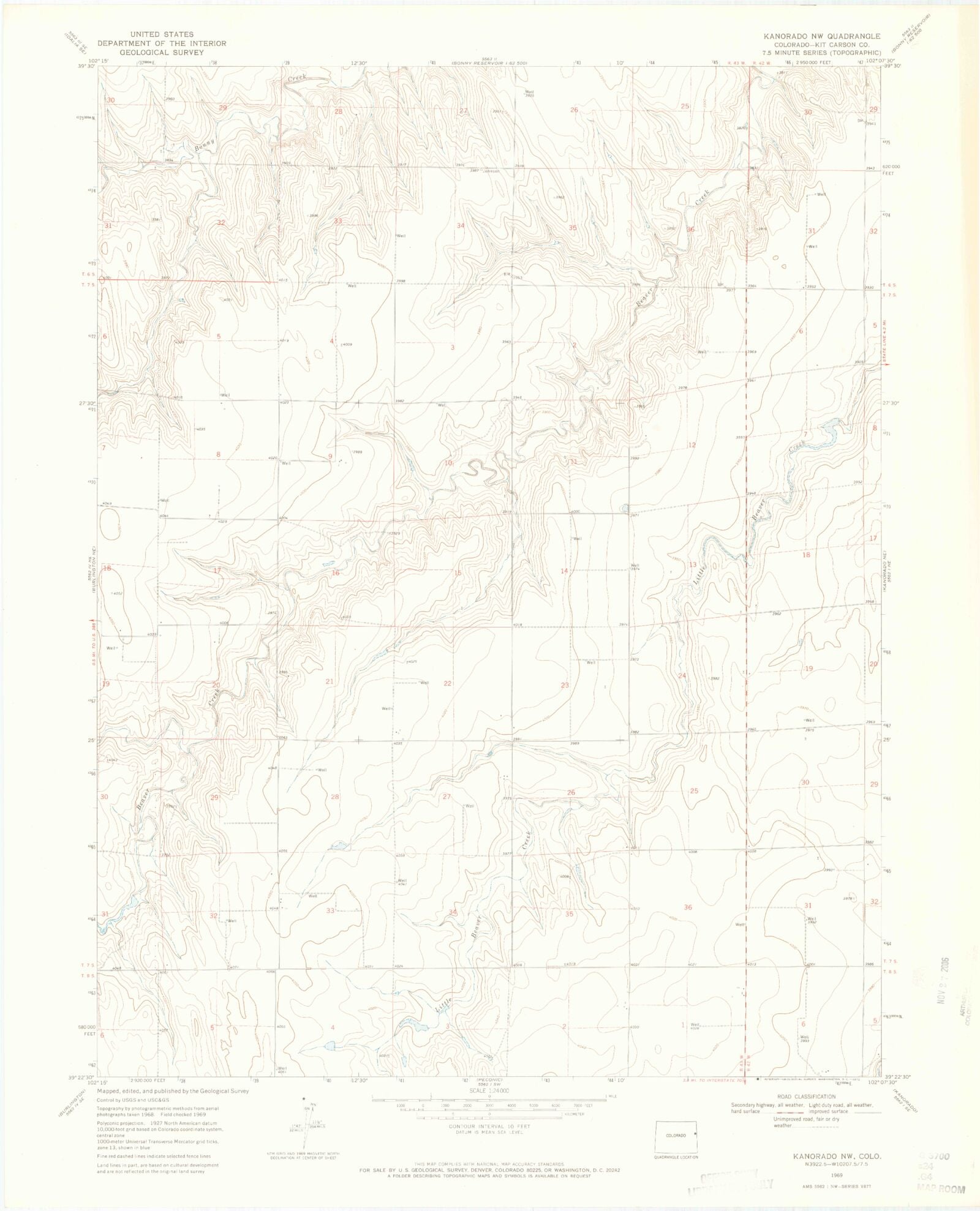 Classic USGS Kanorado NW Colorado 7.5'x7.5' Topo Map – MyTopo Map Store