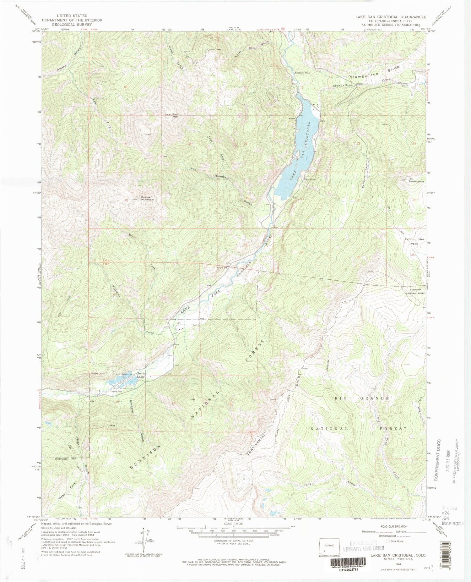 Classic USGS Lake San Cristobal Colorado 7.5'x7.5' Topo Map – MyTopo ...