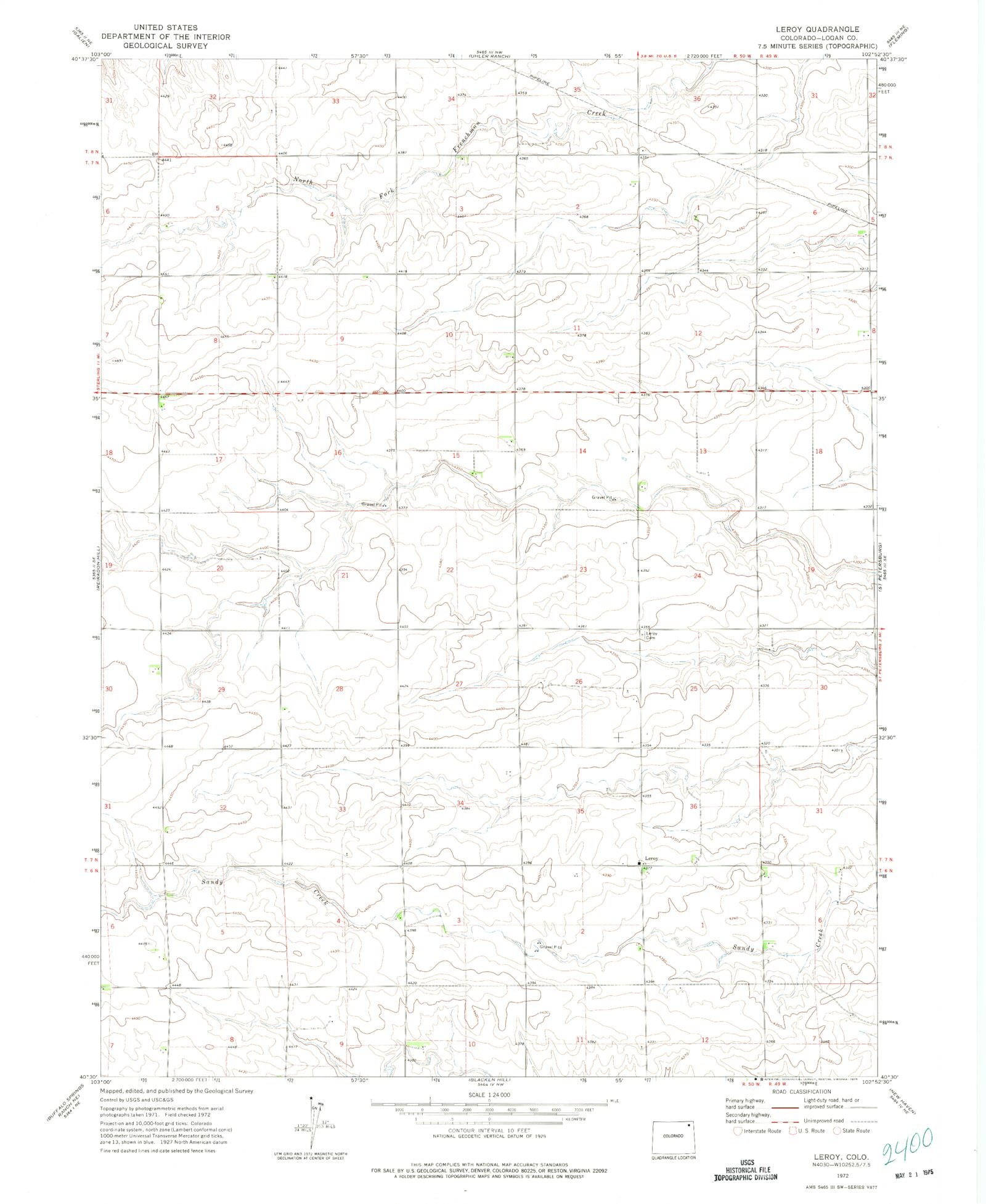 Classic USGS Leroy Colorado 7.5'x7.5' Topo Map – MyTopo Map Store