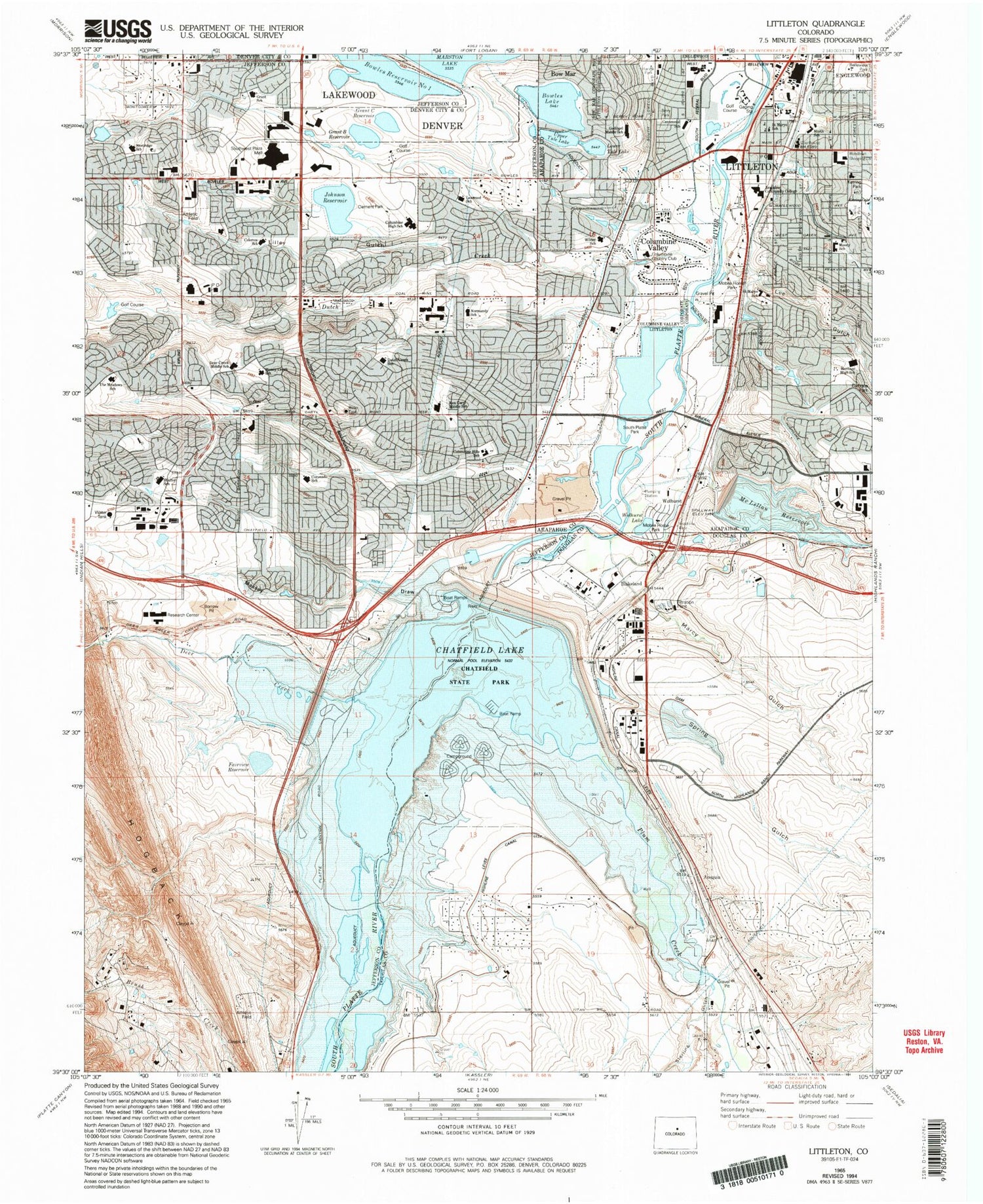 Classic USGS Littleton Colorado 7.5'x7.5' Topo Map – MyTopo Map Store