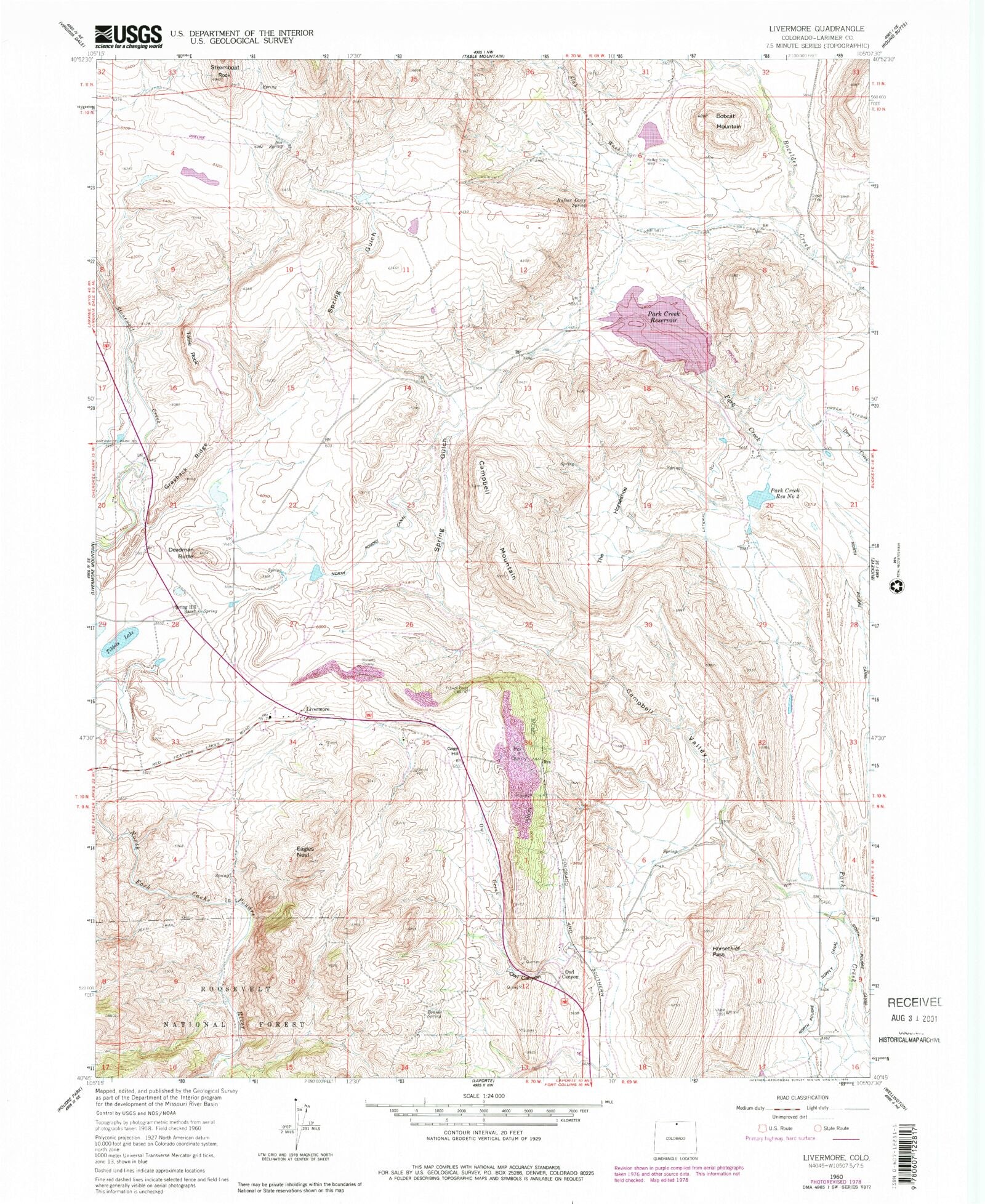 Classic USGS Livermore Colorado 7.5'x7.5' Topo Map – MyTopo Map Store