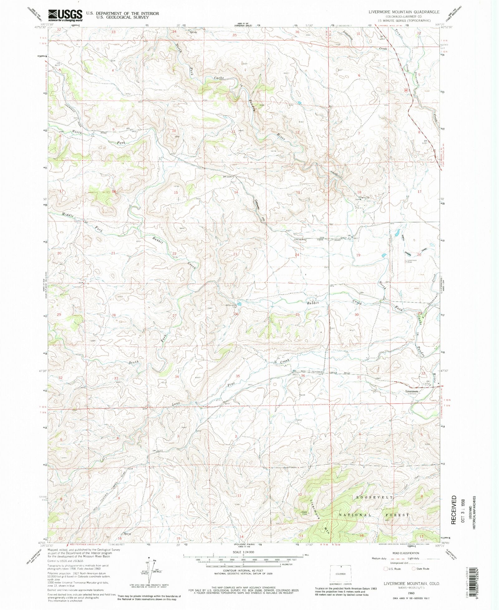 Classic USGS Livermore Mountain Colorado 7.5'x7.5' Topo Map – MyTopo ...