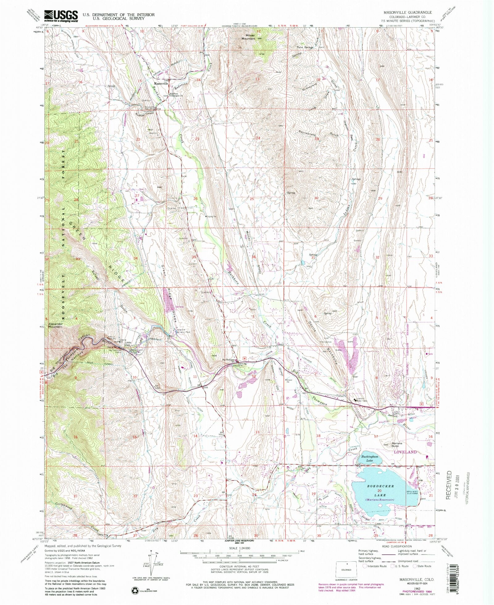 Classic USGS Masonville Colorado 7.5'x7.5' Topo Map – MyTopo Map Store