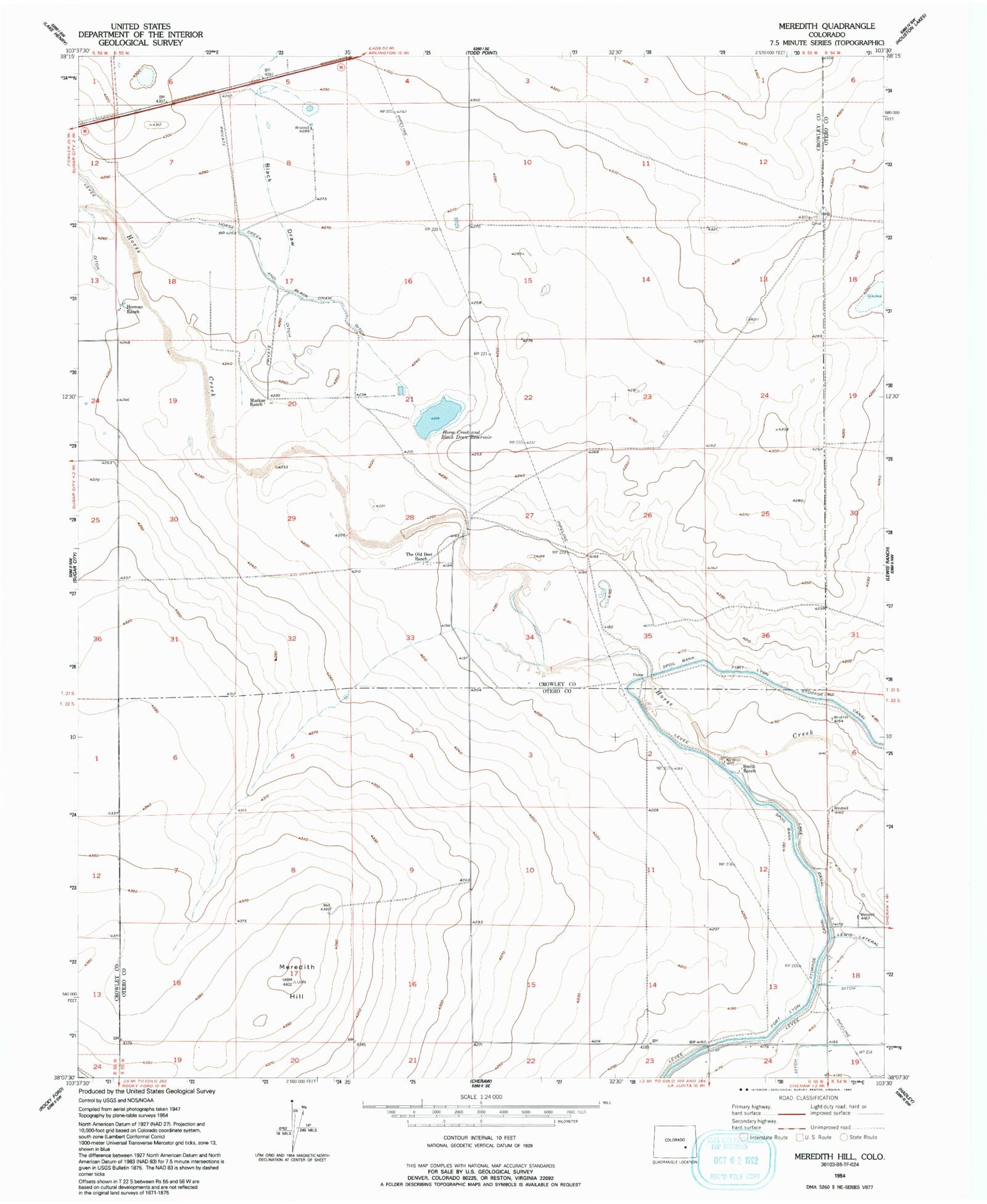 Classic USGS Meredith Hill Colorado 7.5'x7.5' Topo Map – MyTopo Map Store