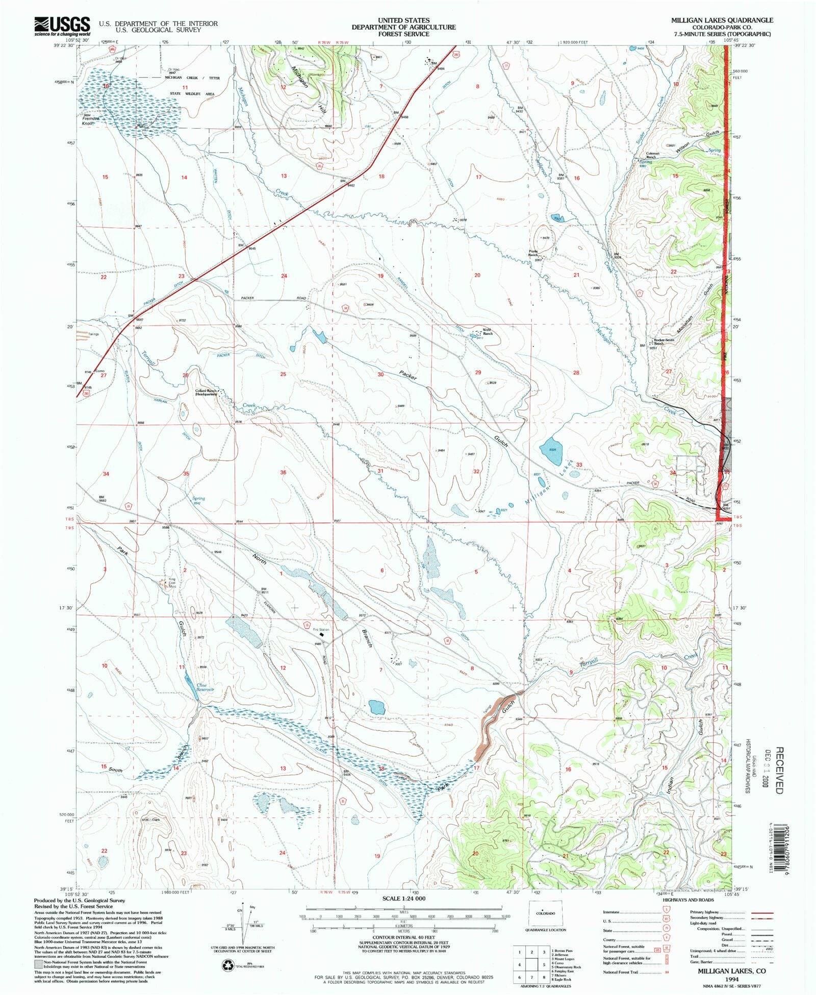 Classic USGS Milligan Lakes Colorado 7.5'x7.5' Topo Map – MyTopo Map Store