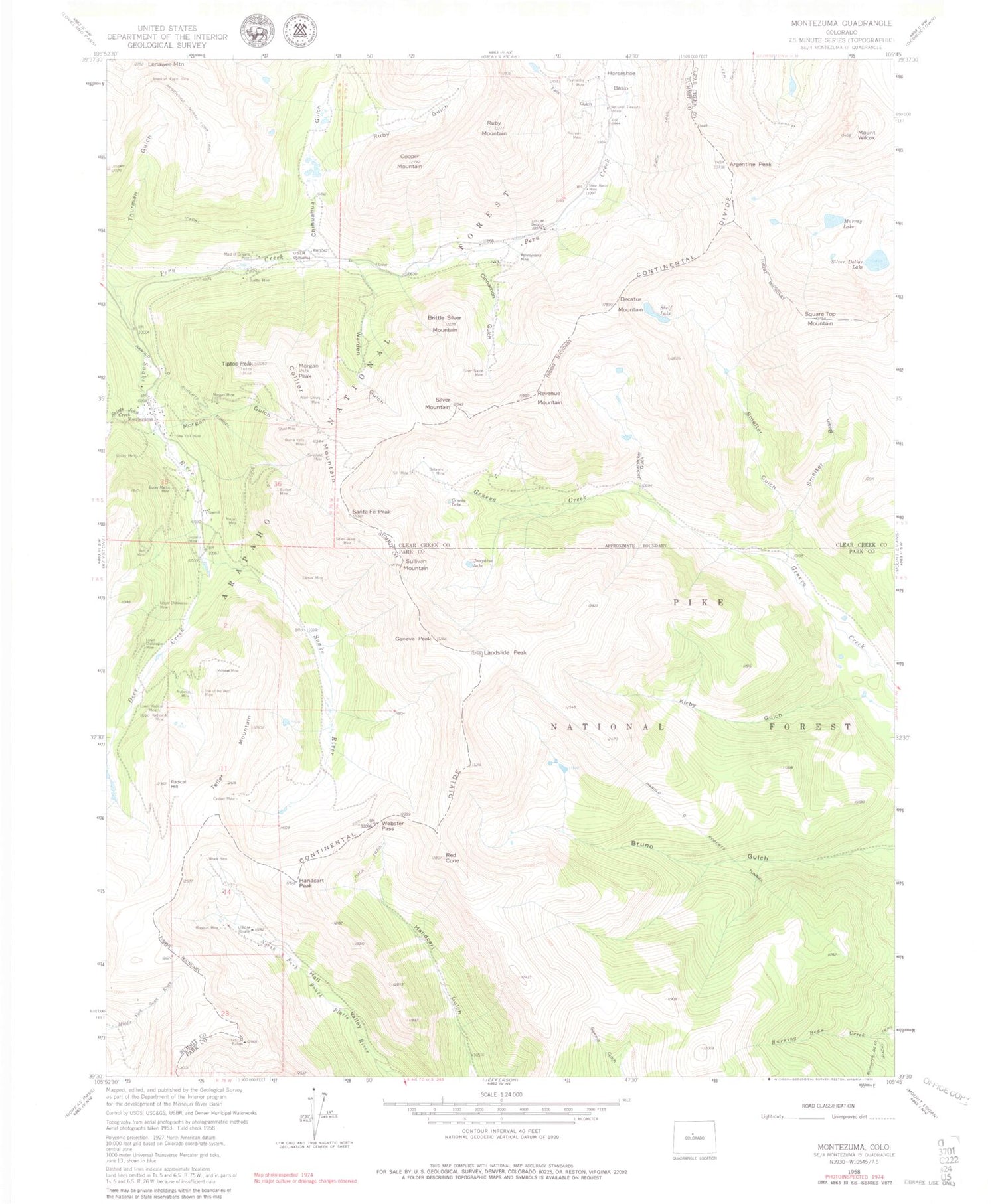 Classic USGS Montezuma Colorado 7.5'x7.5' Topo Map – MyTopo Map Store