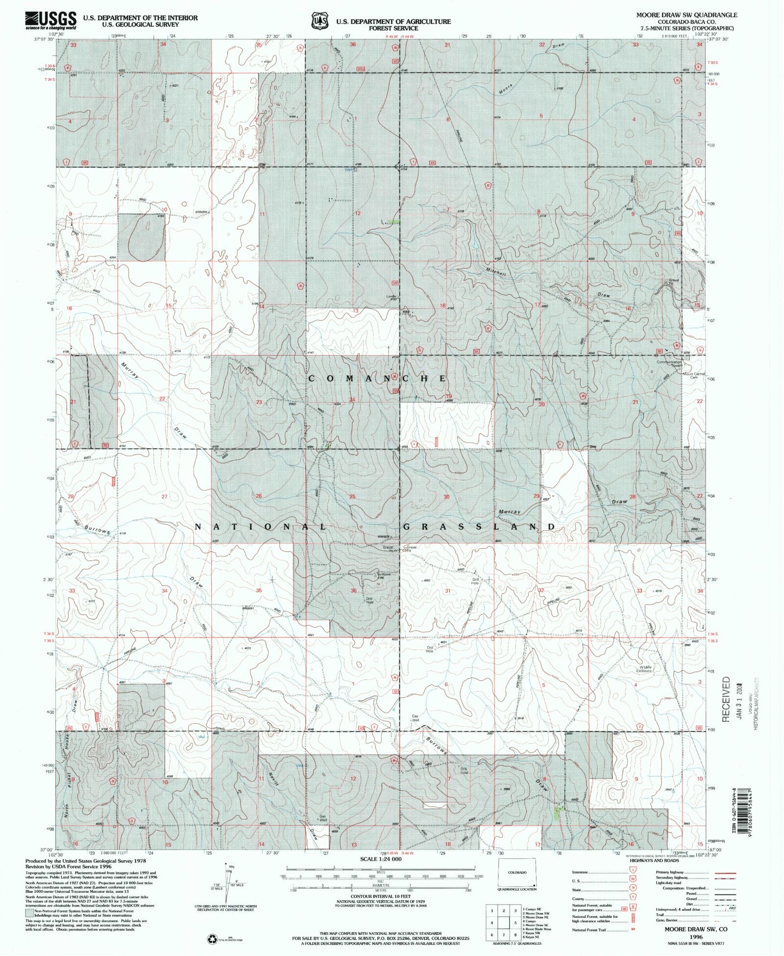 Classic USGS Moore Draw SW Colorado 7.5'x7.5' Topo Map – MyTopo Map Store