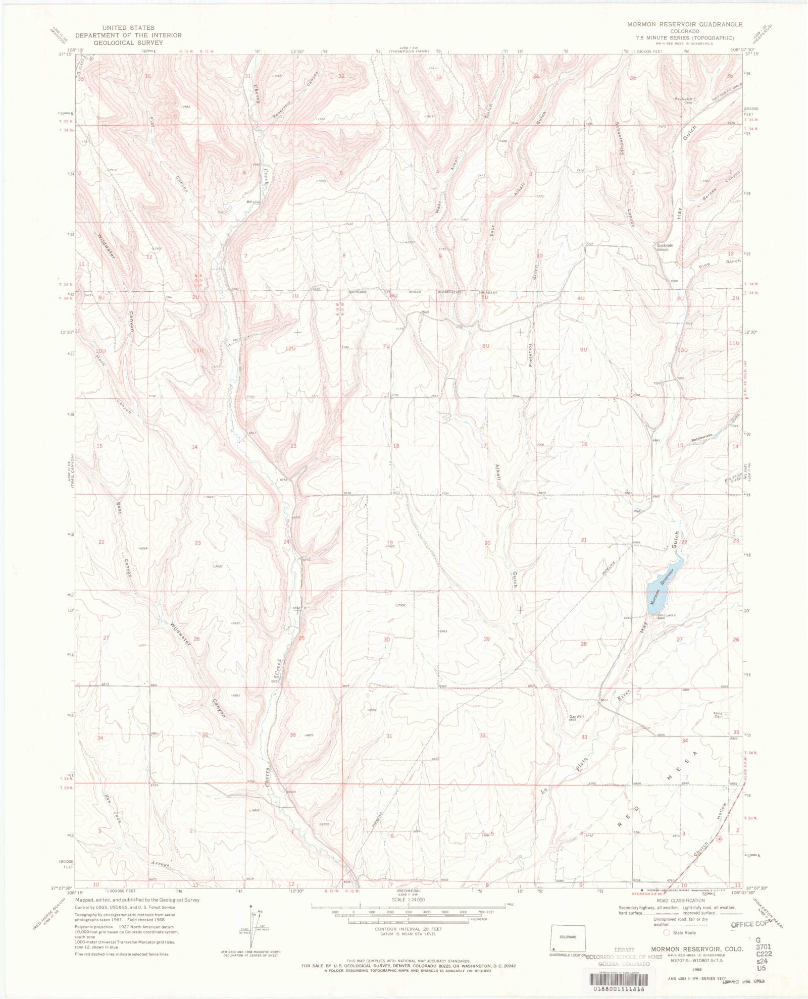 Classic USGS Mormon Reservoir Colorado 7.5'x7.5' Topo Map – MyTopo Map ...