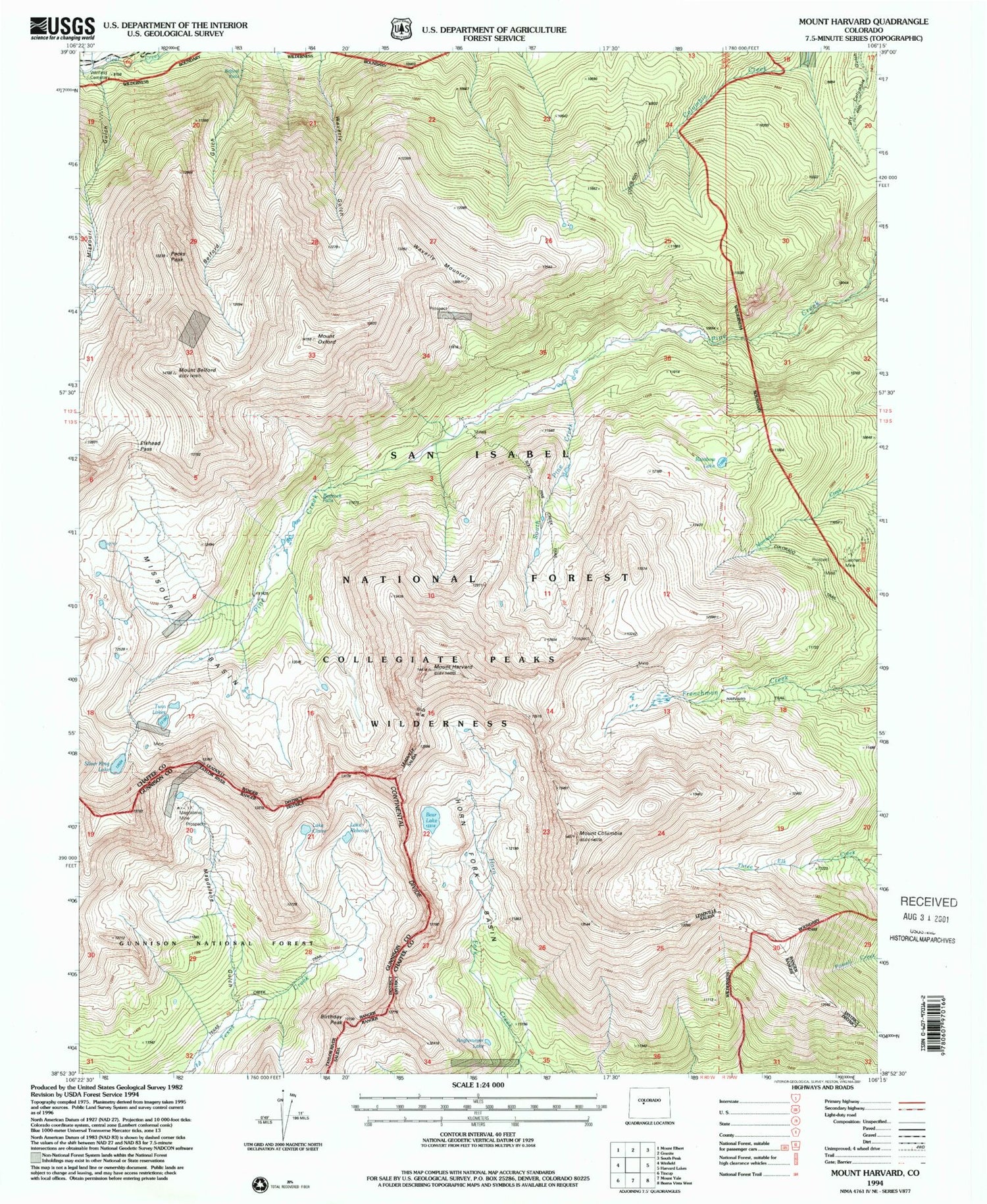 USGS Classic Mount Harvard Colorado 7.5'x7.5' Topo Map – MyTopo Map Store