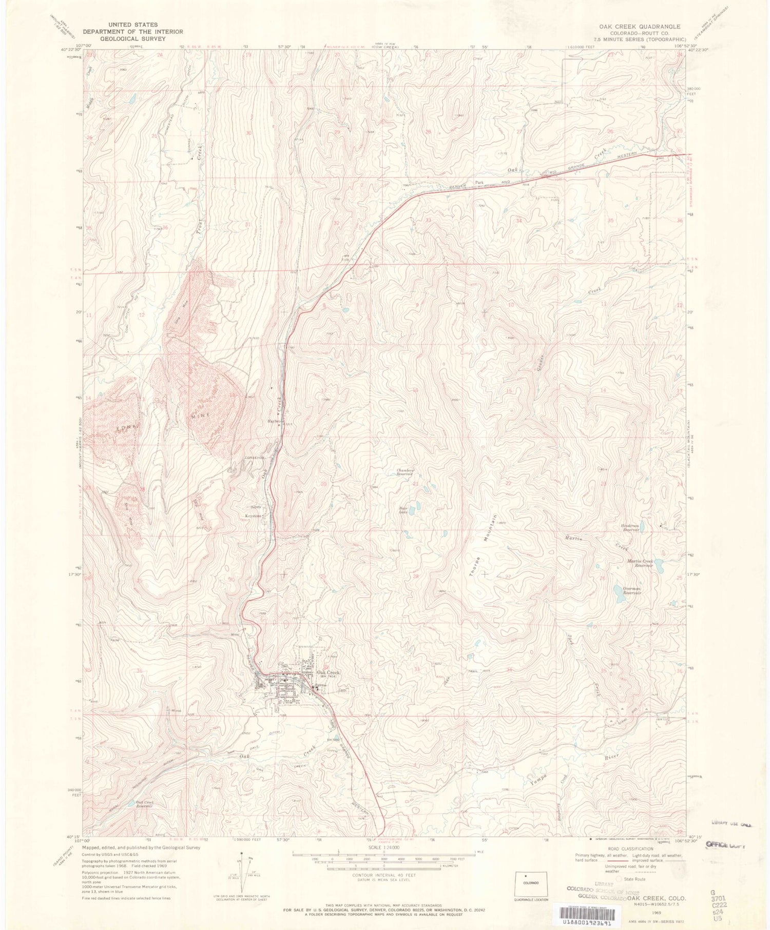 Classic USGS Oak Creek Colorado 7.5'x7.5' Topo Map – MyTopo Map Store