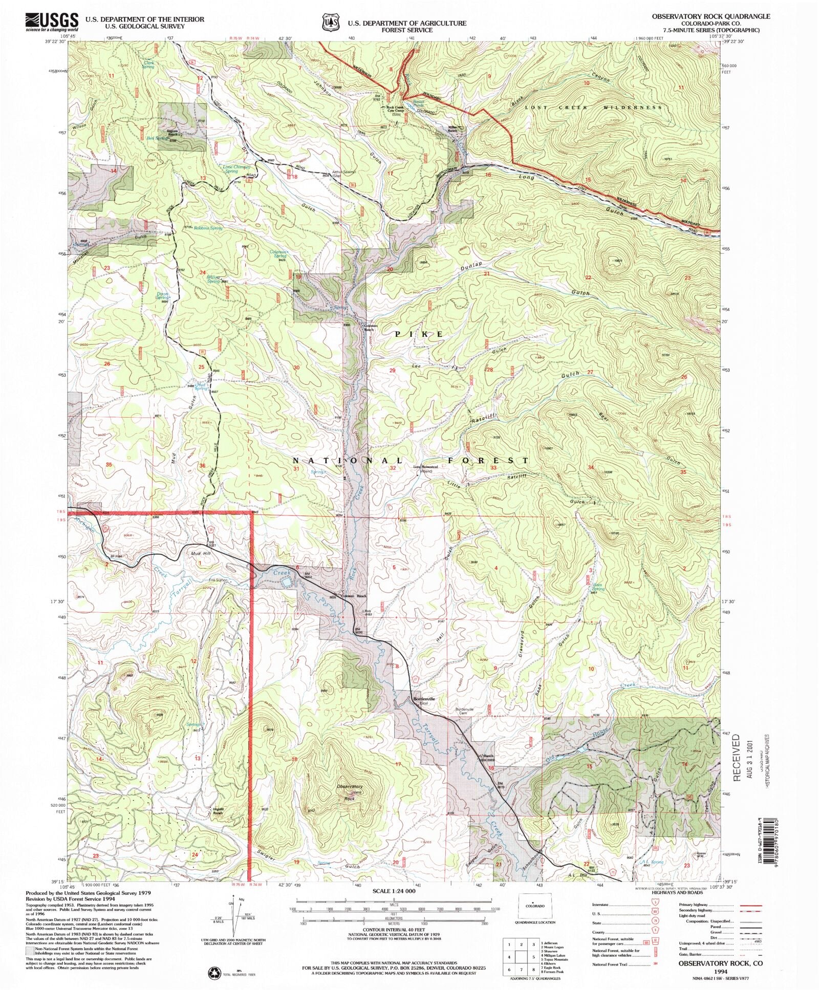 Classic USGS Observatory Rock Colorado 7.5'x7.5' Topo Map – MyTopo Map ...