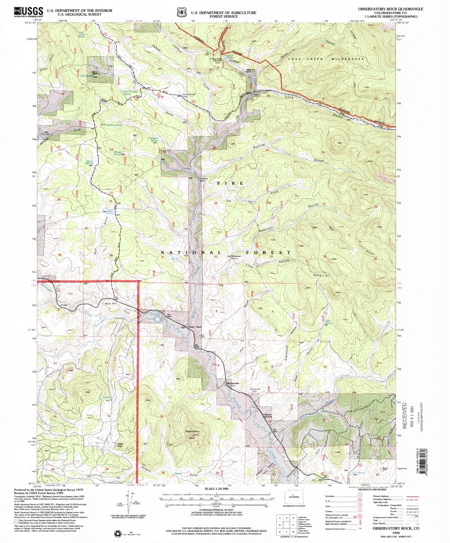 Classic USGS Observatory Rock Colorado 7.5'x7.5' Topo Map – MyTopo Map ...