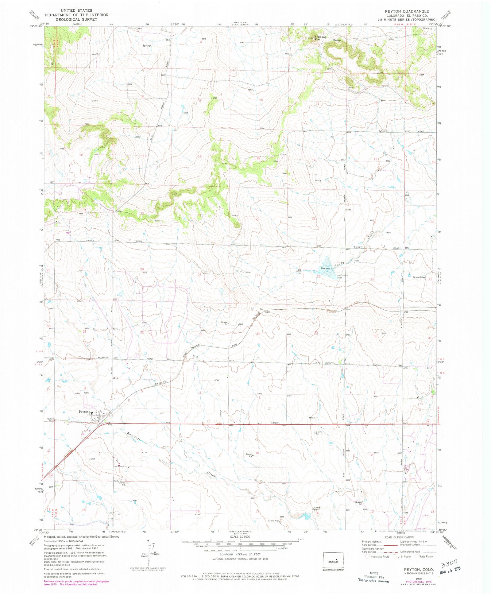 Classic USGS Peyton Colorado 7.5'x7.5' Topo Map – MyTopo Map Store