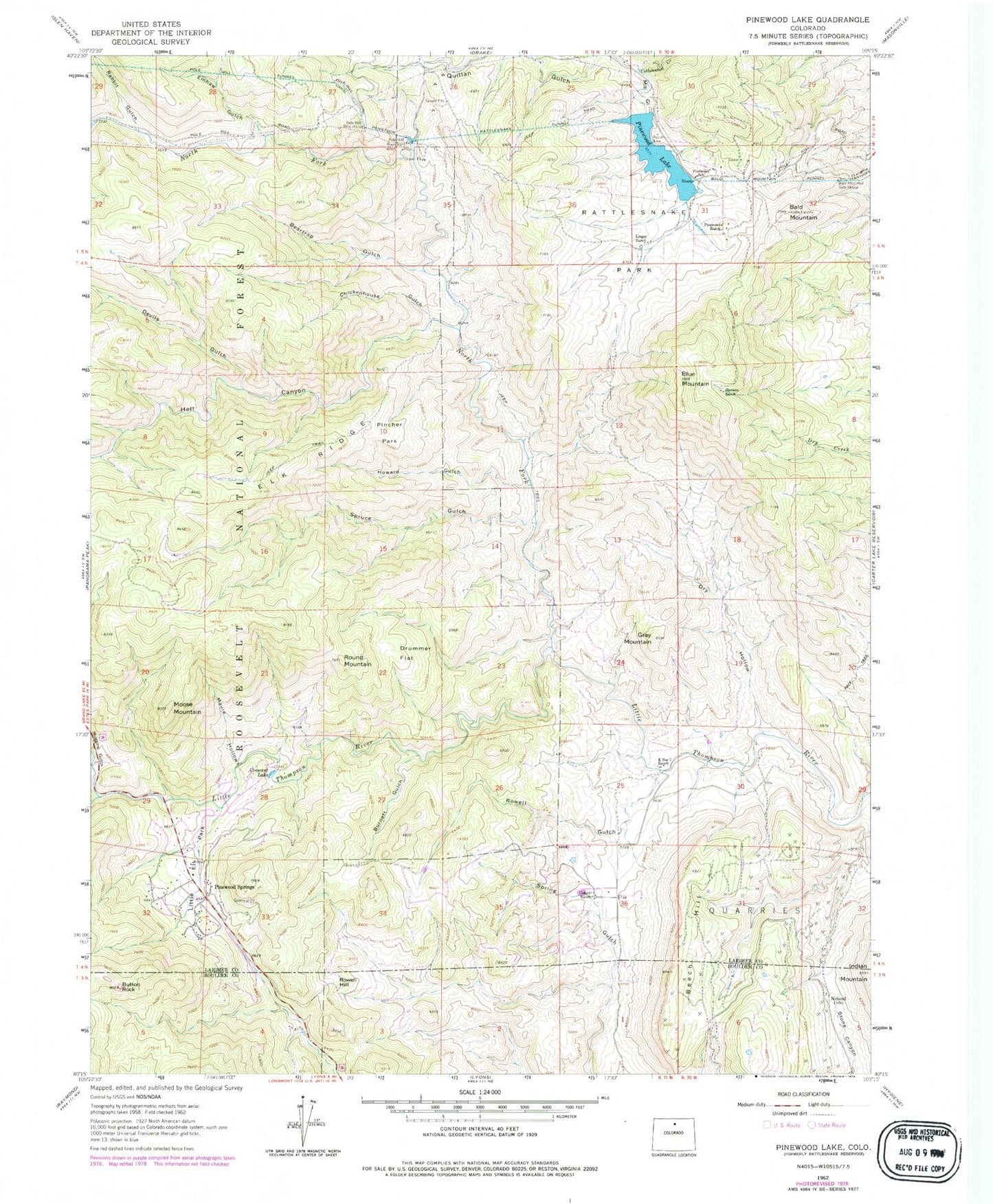 Classic USGS Pinewood Lake Colorado 7.5'x7.5' Topo Map – MyTopo Map Store