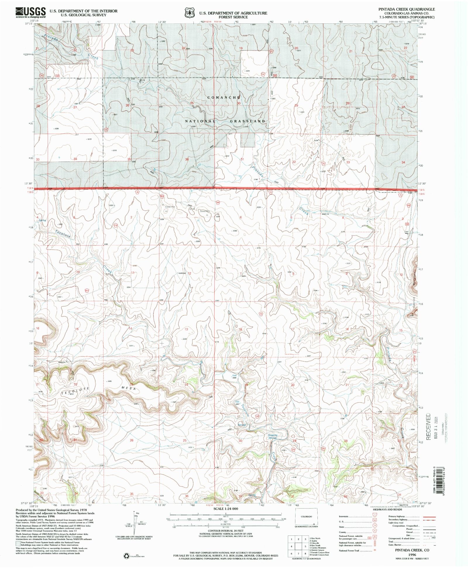 Classic USGS Pintada Creek Colorado 7.5'x7.5' Topo Map – MyTopo Map Store