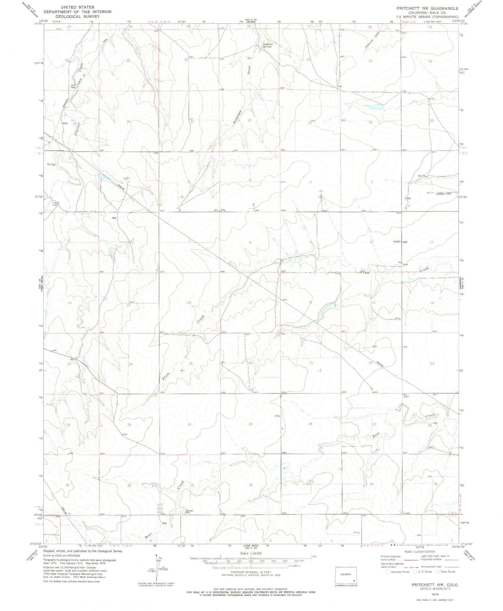 Classic USGS Pritchett NW Colorado 7.5'x7.5' Topo Map – MyTopo Map Store