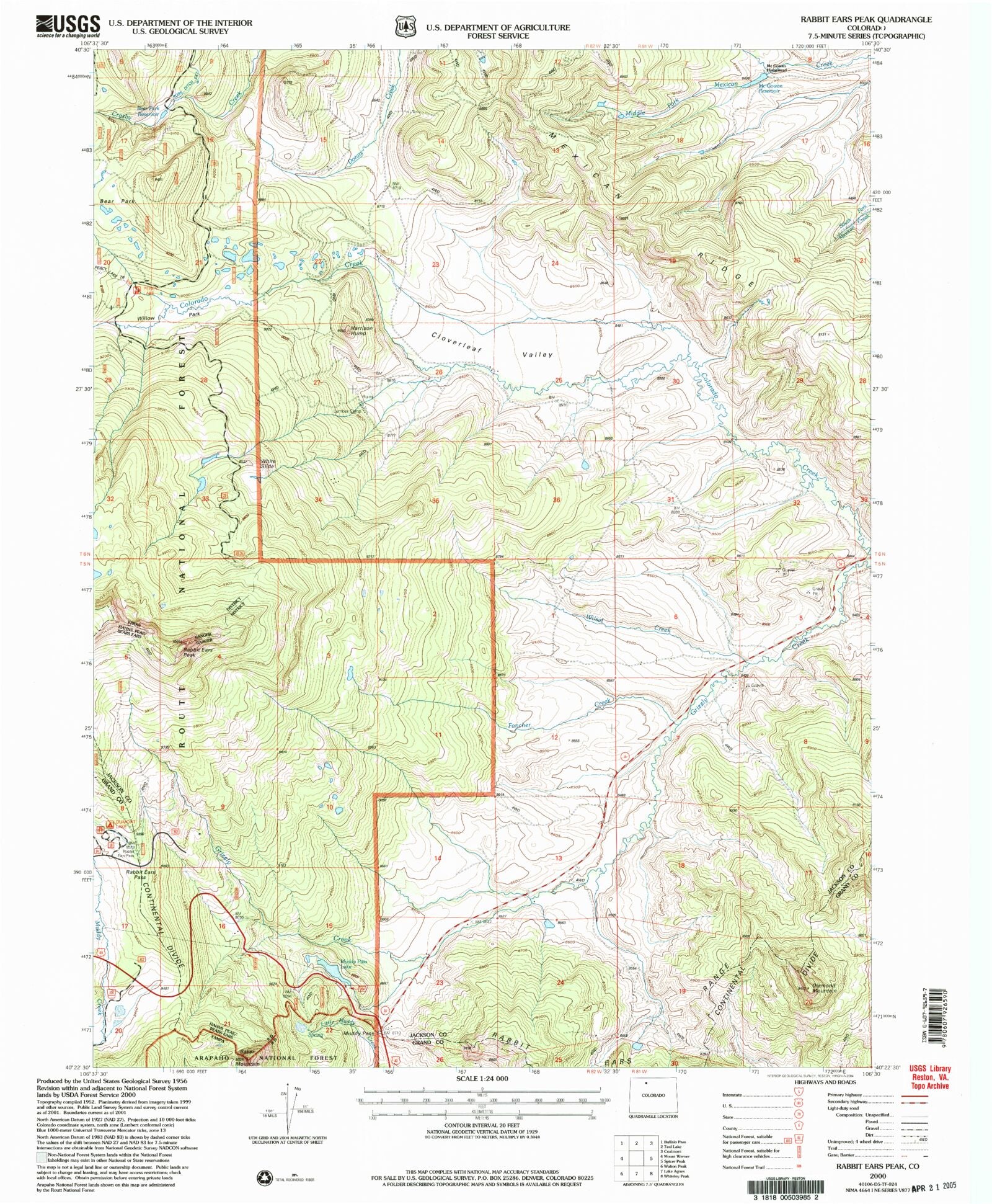 Classic USGS Rabbit Ears Peak Colorado 7.5'x7.5' Topo Map – MyTopo Map ...