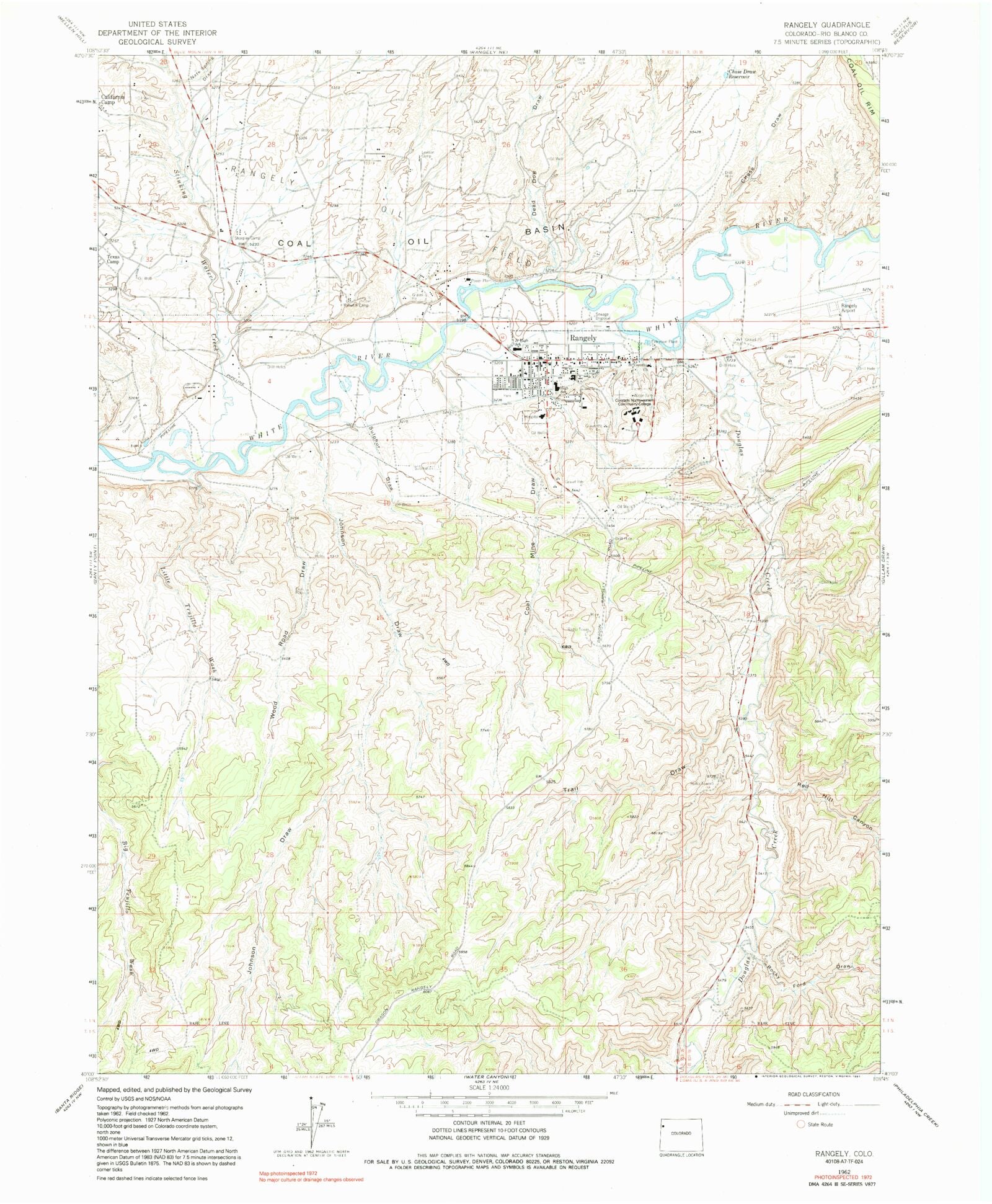 Classic USGS Rangely Colorado 7.5'x7.5' Topo Map – MyTopo Map Store