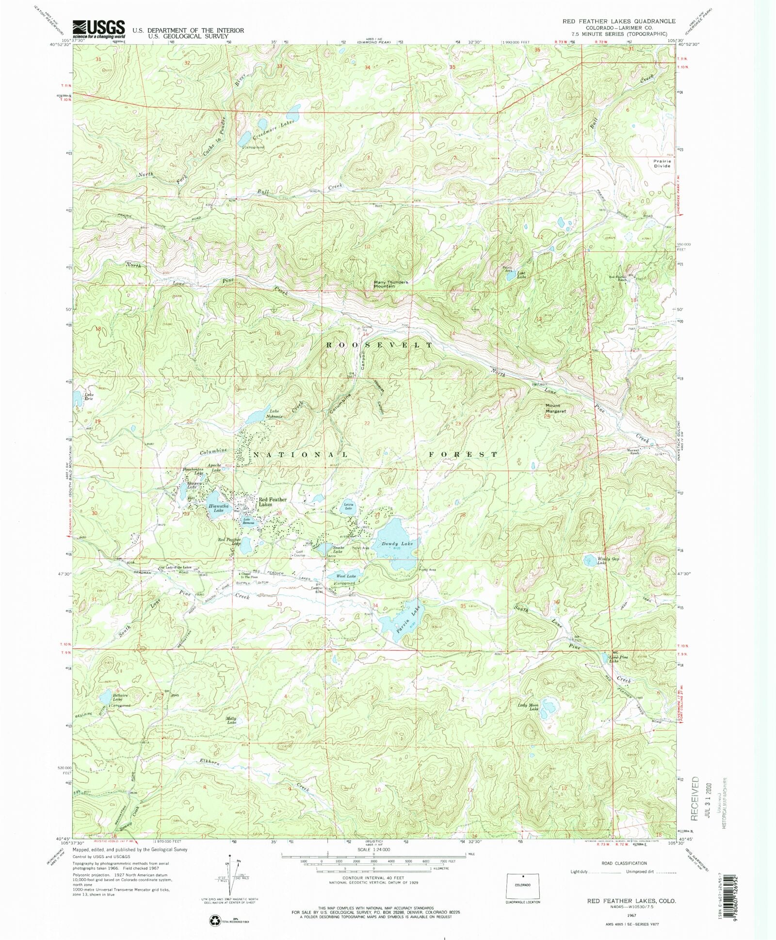 Classic USGS Red Feather Lakes Colorado 7.5'x7.5' Topo Map – MyTopo Map ...