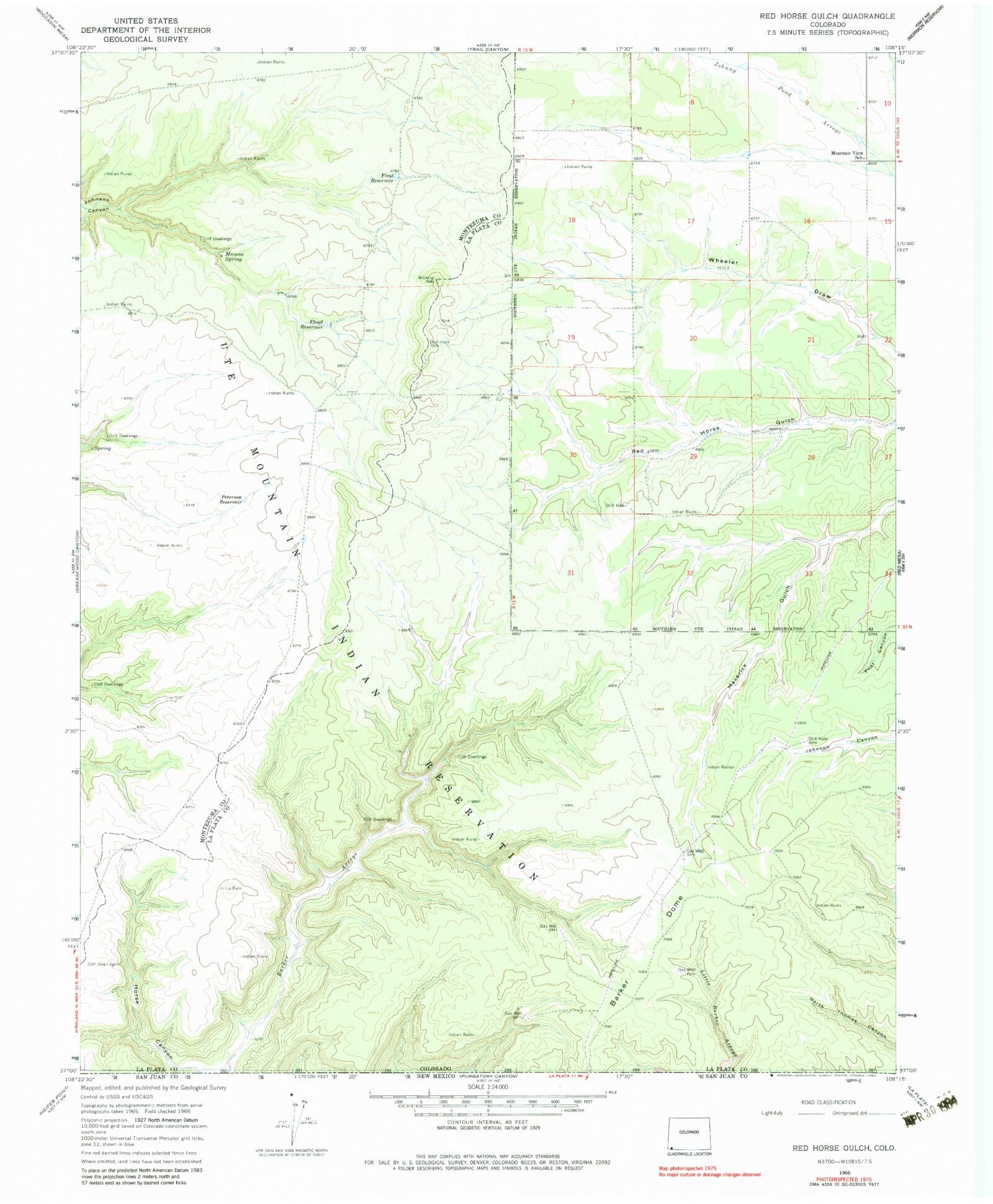 Classic USGS Red Horse Gulch Colorado 7.5'x7.5' Topo Map – MyTopo Map Store
