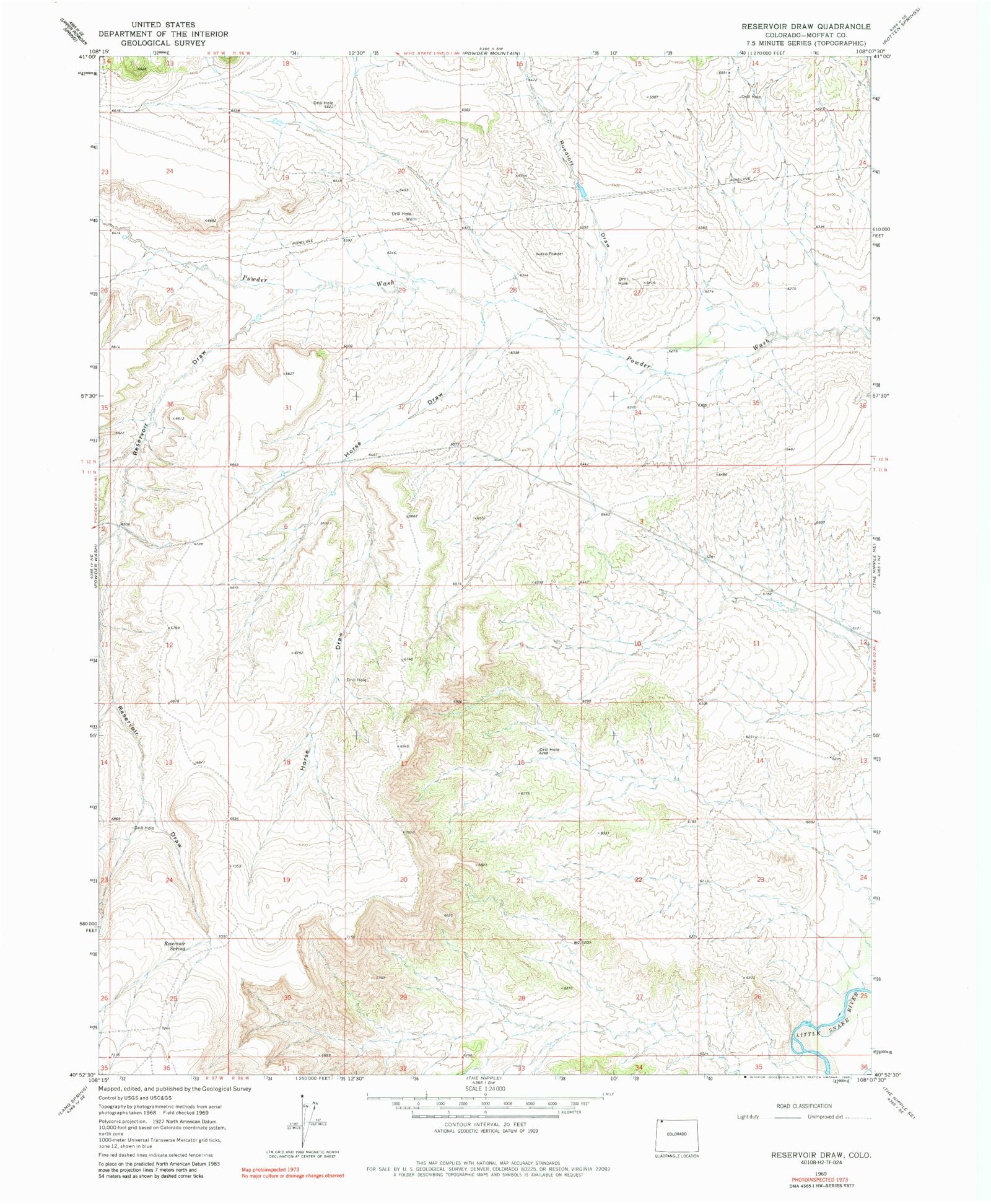 Classic USGS Reservoir Draw Colorado 7.5'x7.5' Topo Map – MyTopo Map Store