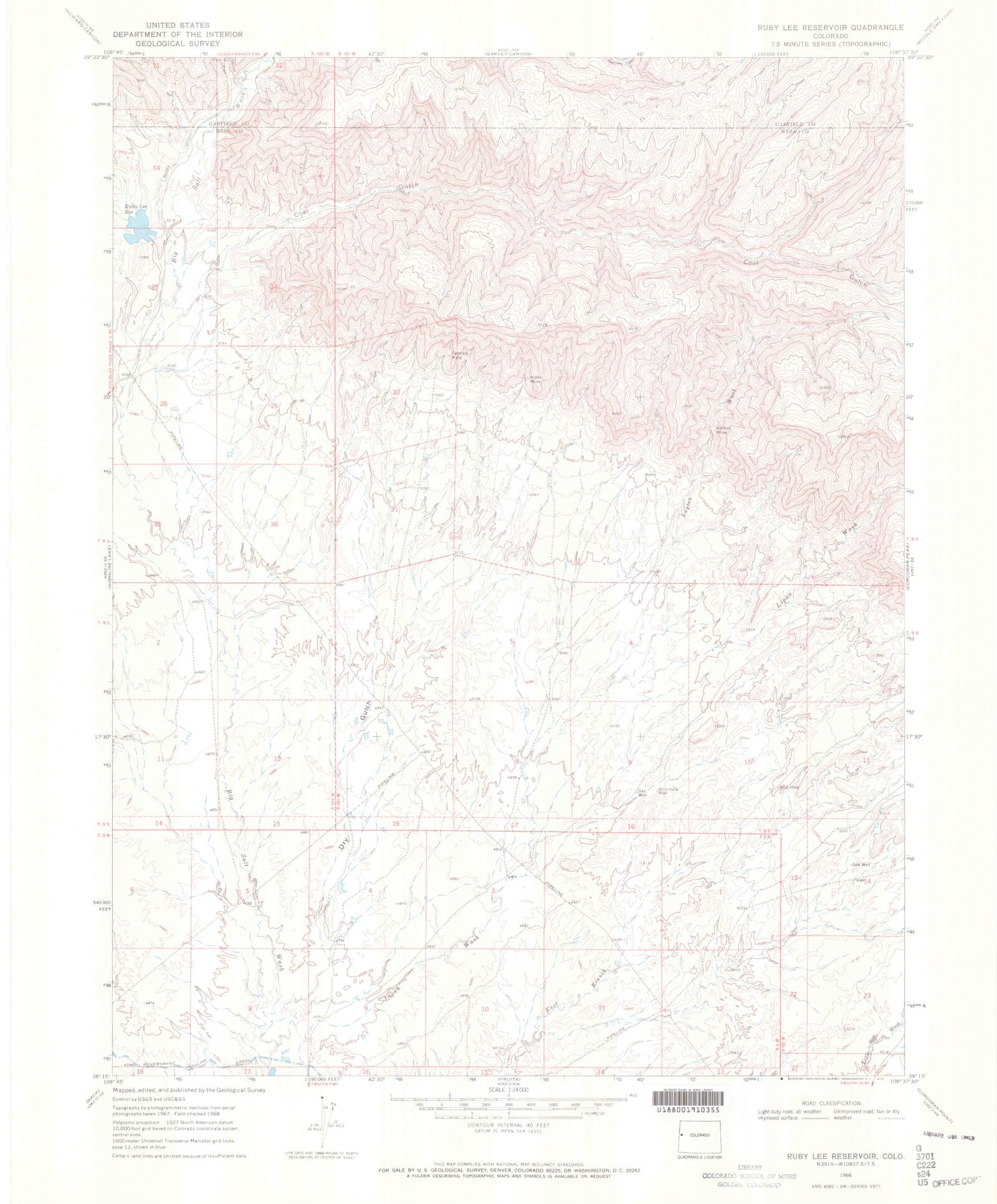 Classic USGS Ruby Lee Reservoir Colorado 7.5'x7.5' Topo Map – MyTopo ...