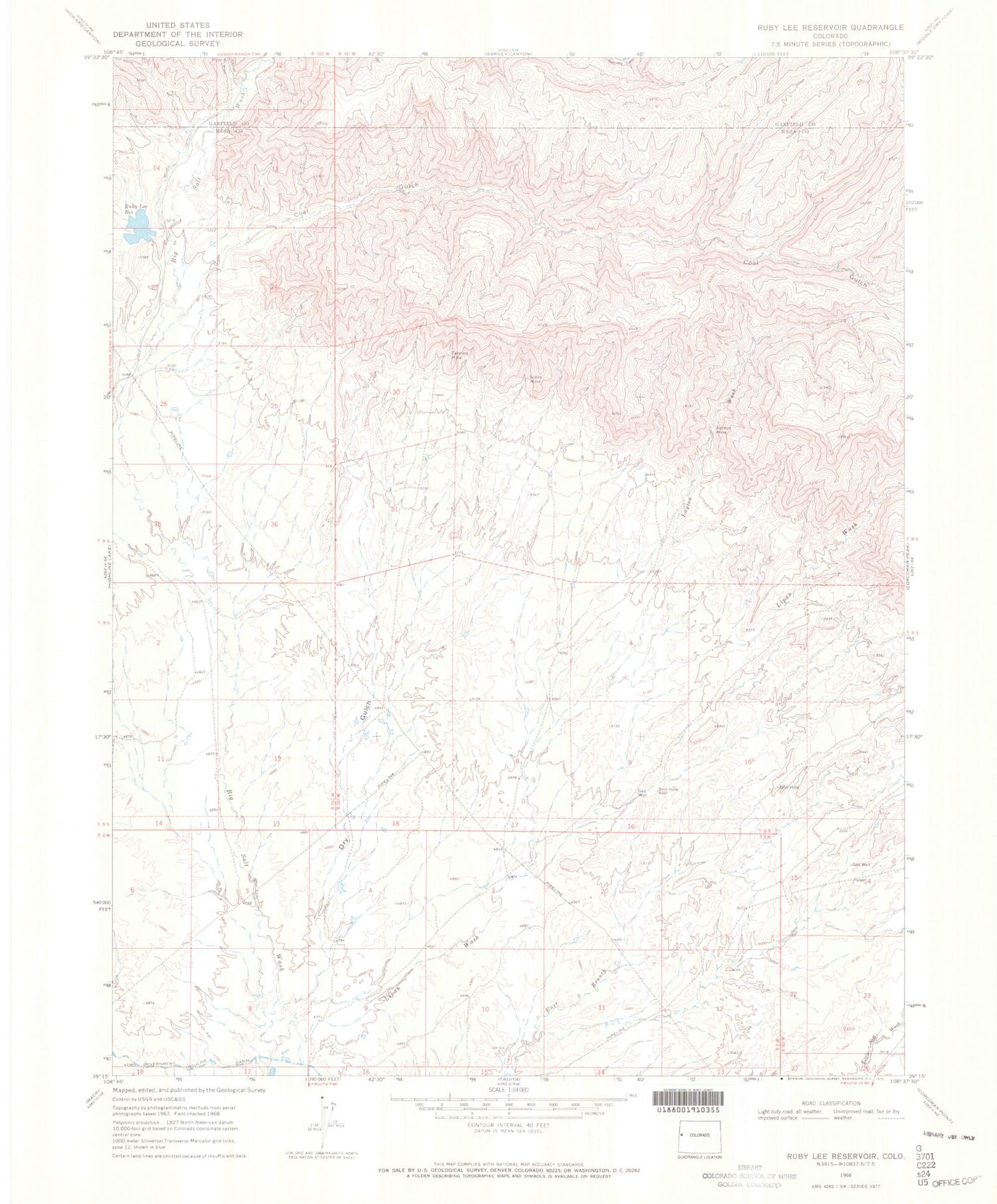 Classic USGS Ruby Lee Reservoir Colorado 7.5'x7.5' Topo Map – MyTopo ...