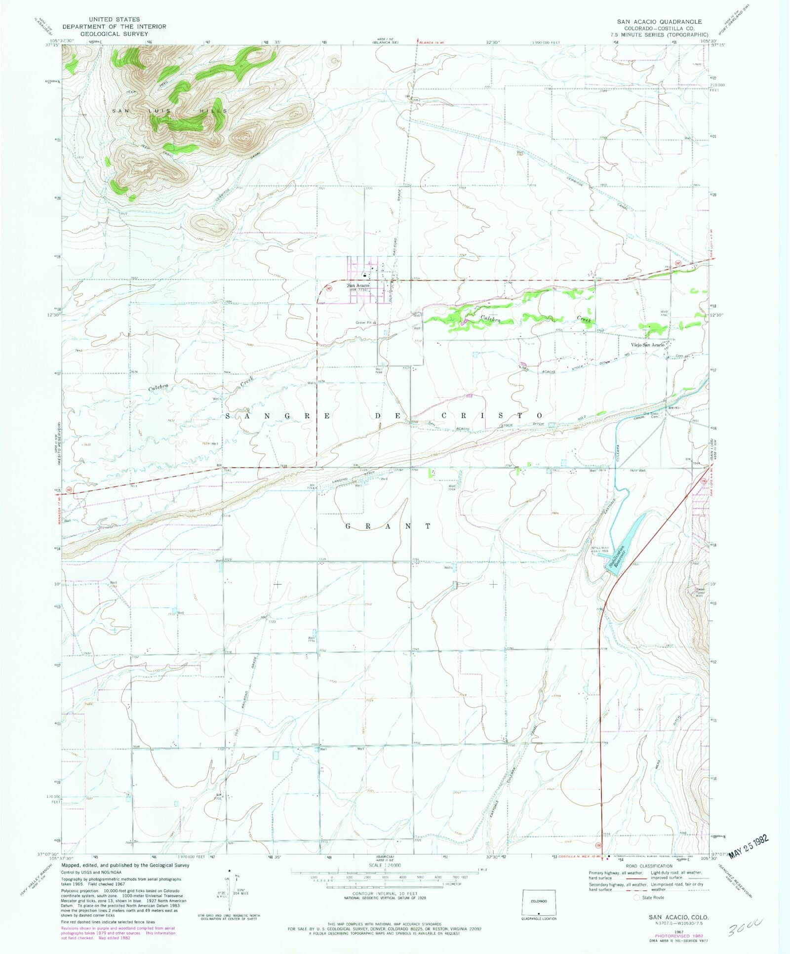 Classic USGS San Acacio Colorado 7.5'x7.5' Topo Map – MyTopo Map Store