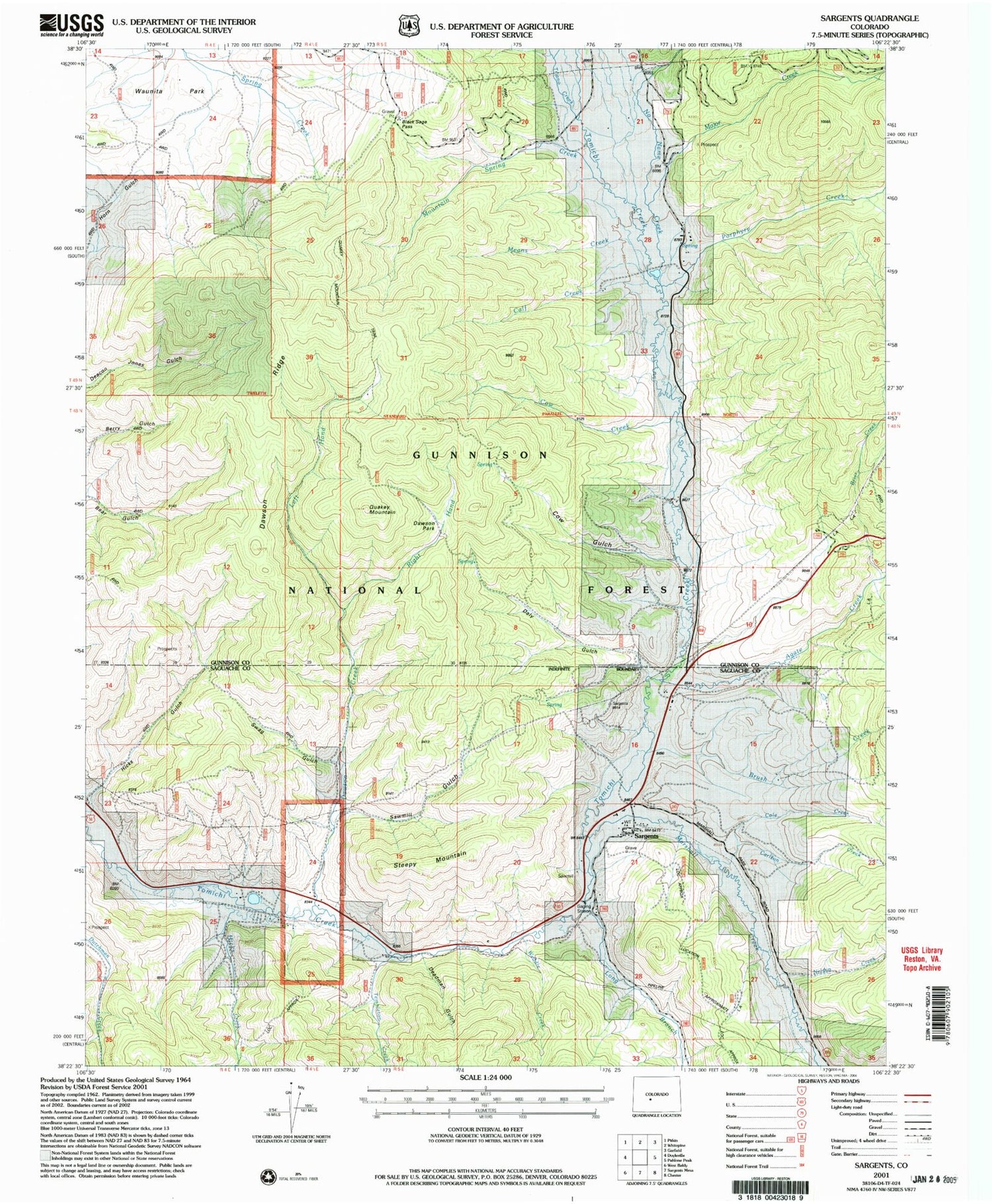 Classic USGS Sargents Colorado 7.5'x7.5' Topo Map – MyTopo Map Store