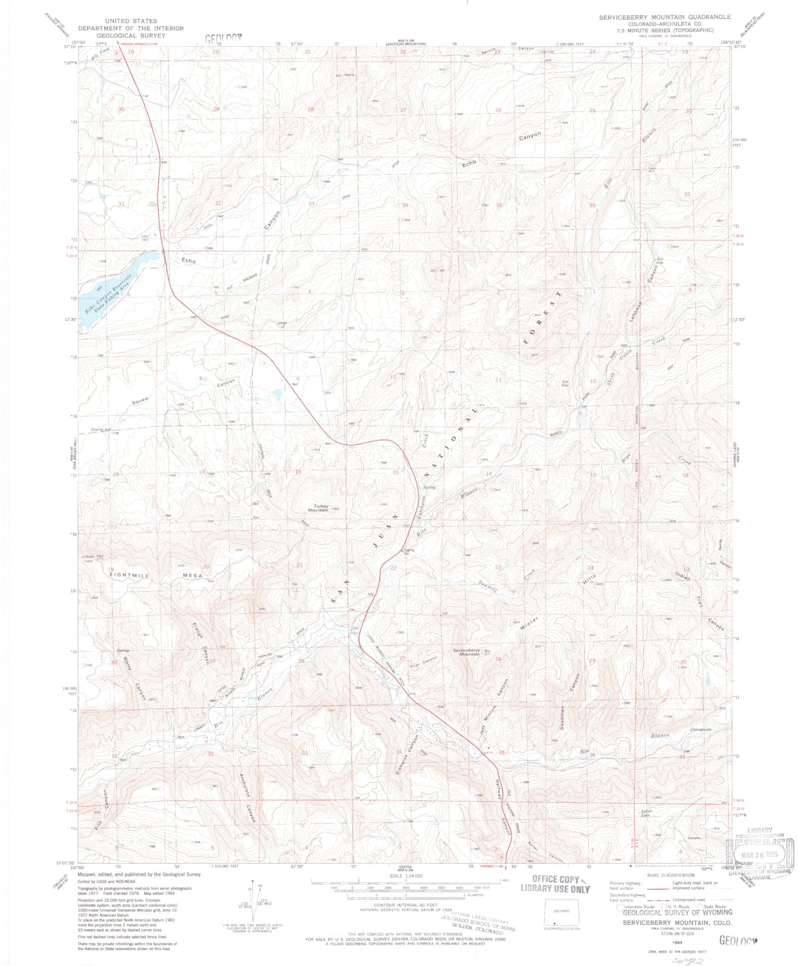 Classic USGS Serviceberry Mountain Colorado 7.5'x7.5' Topo Map – MyTopo ...
